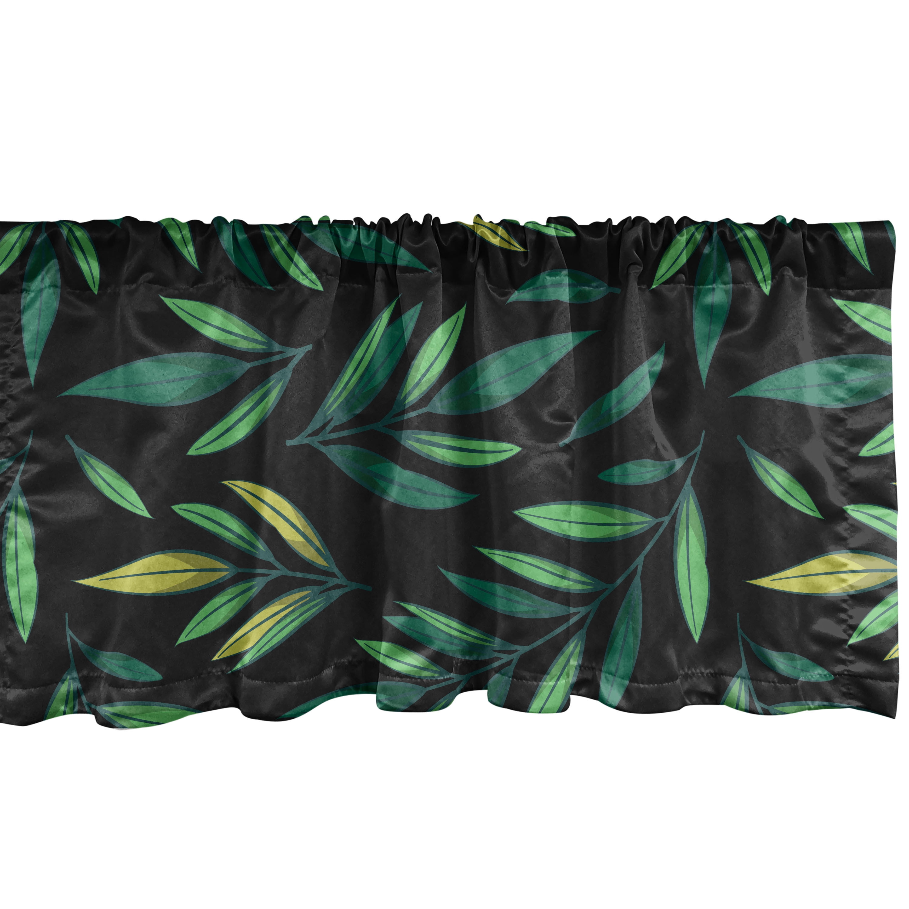 Leaves Greenery Window Valance, Simple Design Leafy Pattern on Darkened ...