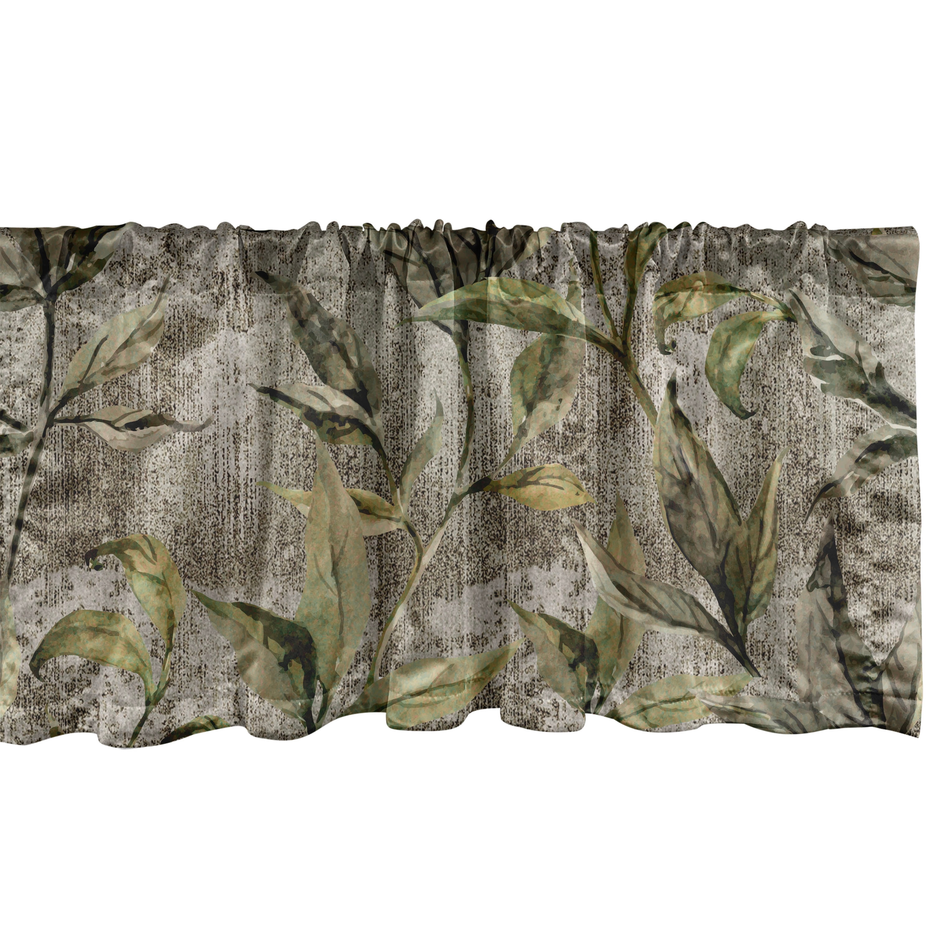 Leaves Greenery Window Valance, Tropical Leaf Pattern with Neutral ...