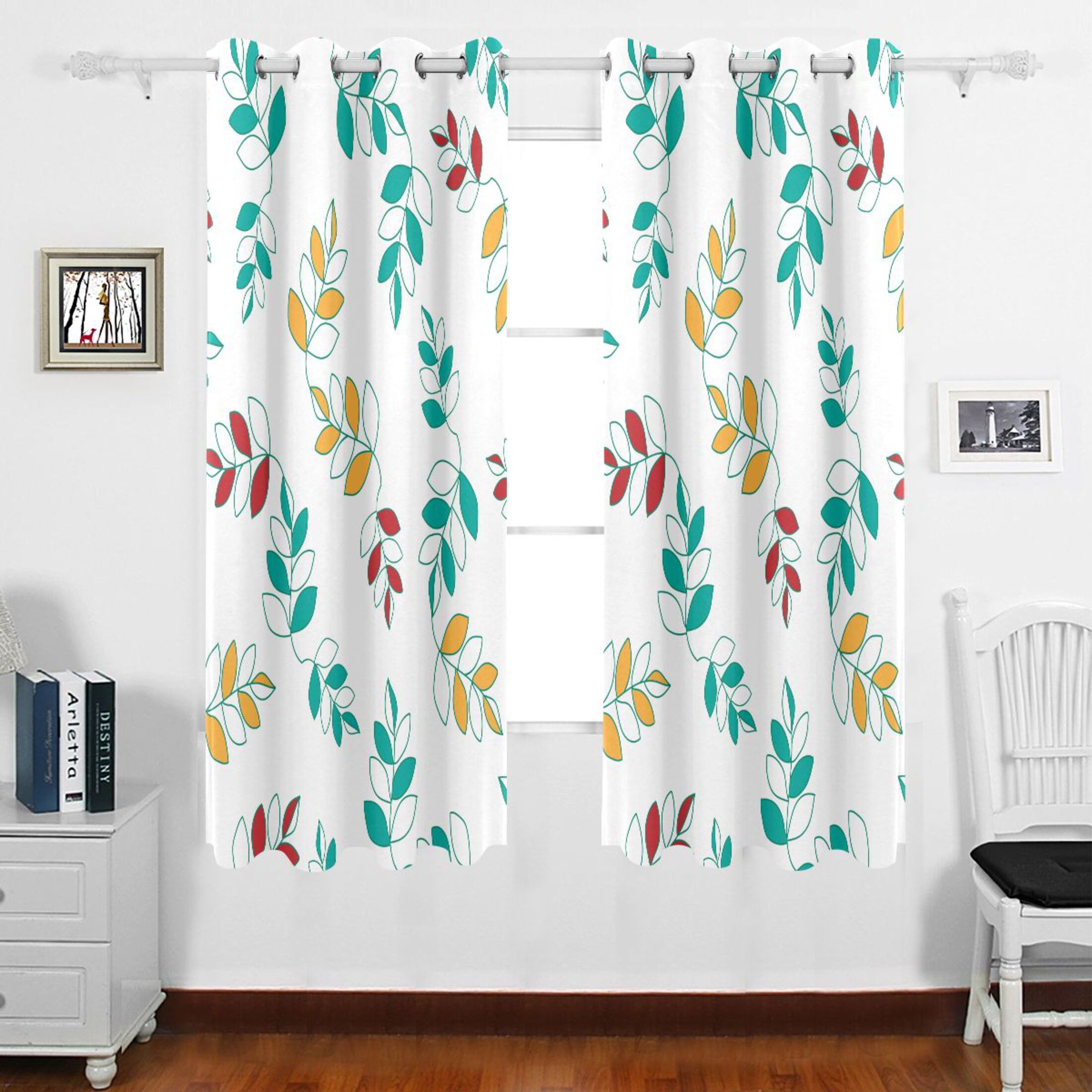 Leaves Grommet Blackout Curtains Thermal Insulated Window Curtain Sets ...