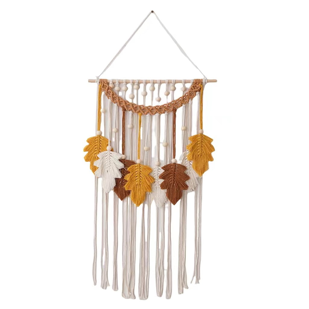 Leaves Macrame Wall Hanging,Boho Feather Macrame Wall Decor,Hand-Woven ...