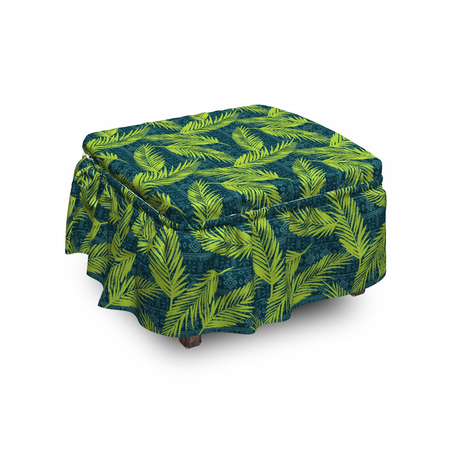 Leaves Ottoman Cover, Palms on Aztec Background, 2 Piece Slipcover Set ...