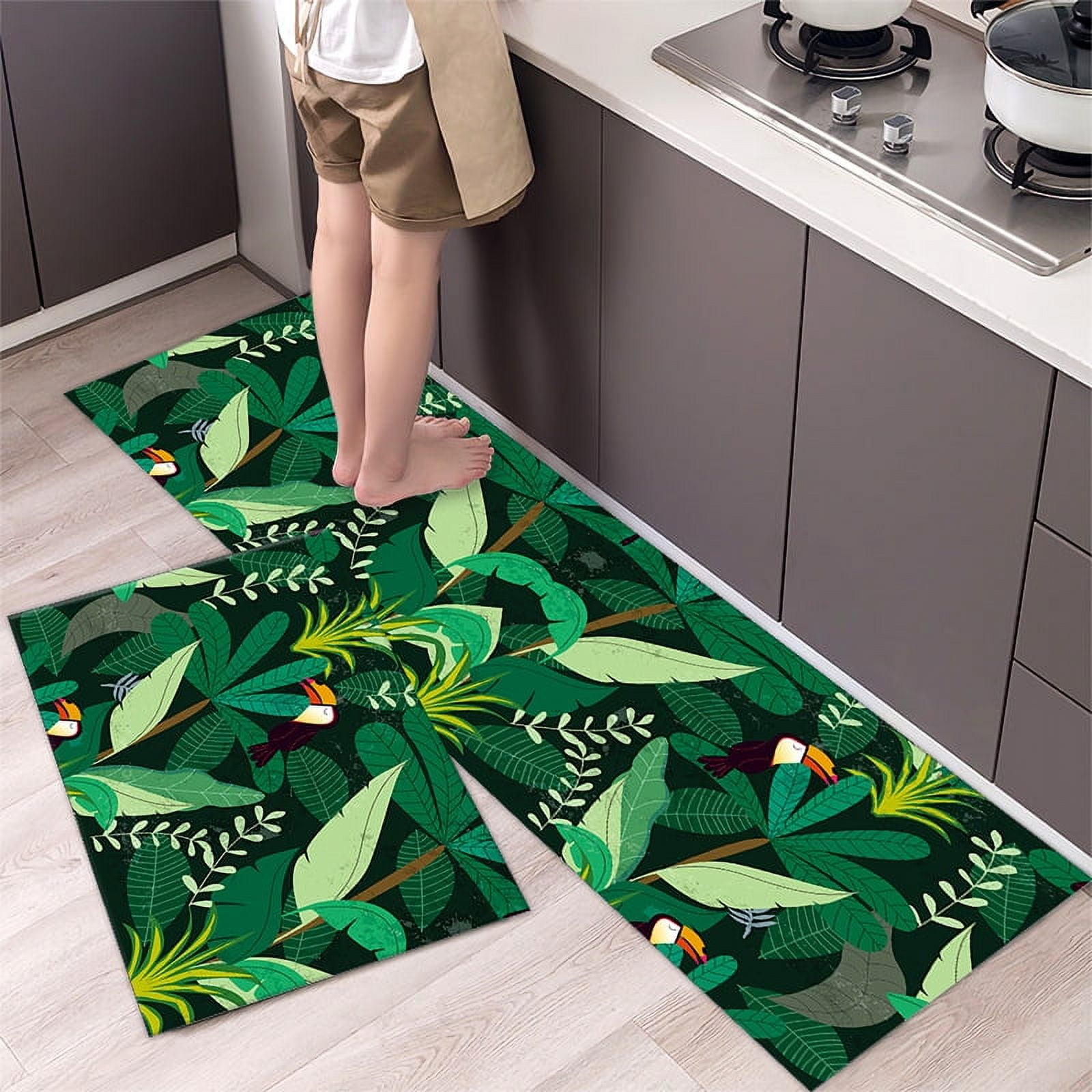 Leaves Pattern Kitchen Carpet Waterproof Oilproof Home Entrance Door ...