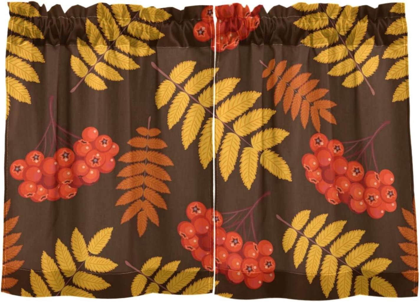 Leaves Pattern Kitchen Curtains 2 Panels UV Protected Tier Curtains ...