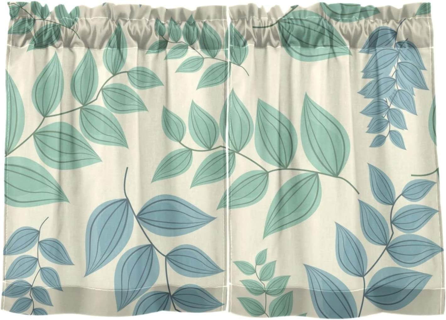Leaves Pattern Kitchen Curtains 2 Panels UV Protected Tier Curtains ...