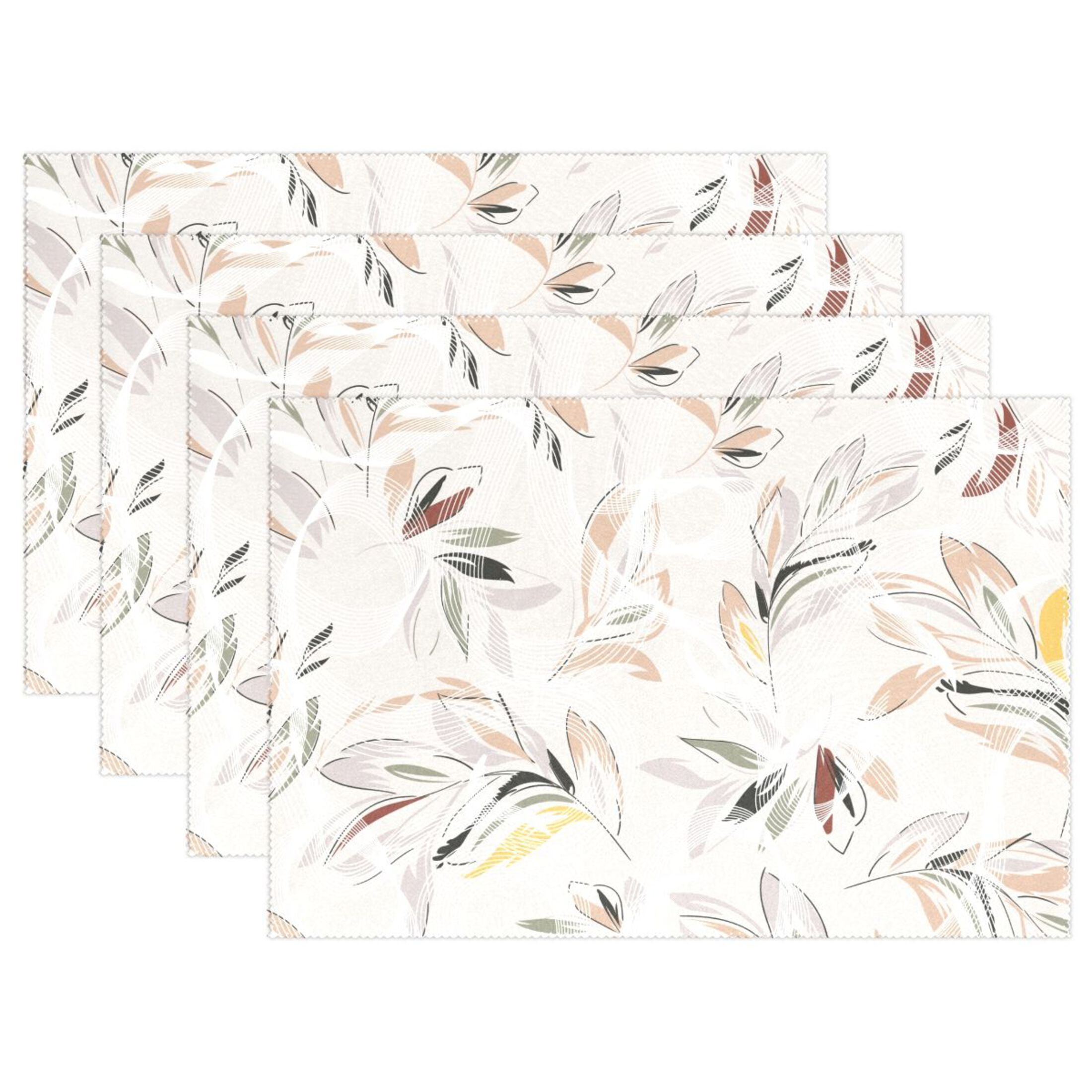 Leaves Placemats Set of 4 Dining Table Mat Linen Rectangular 12"x18 ...