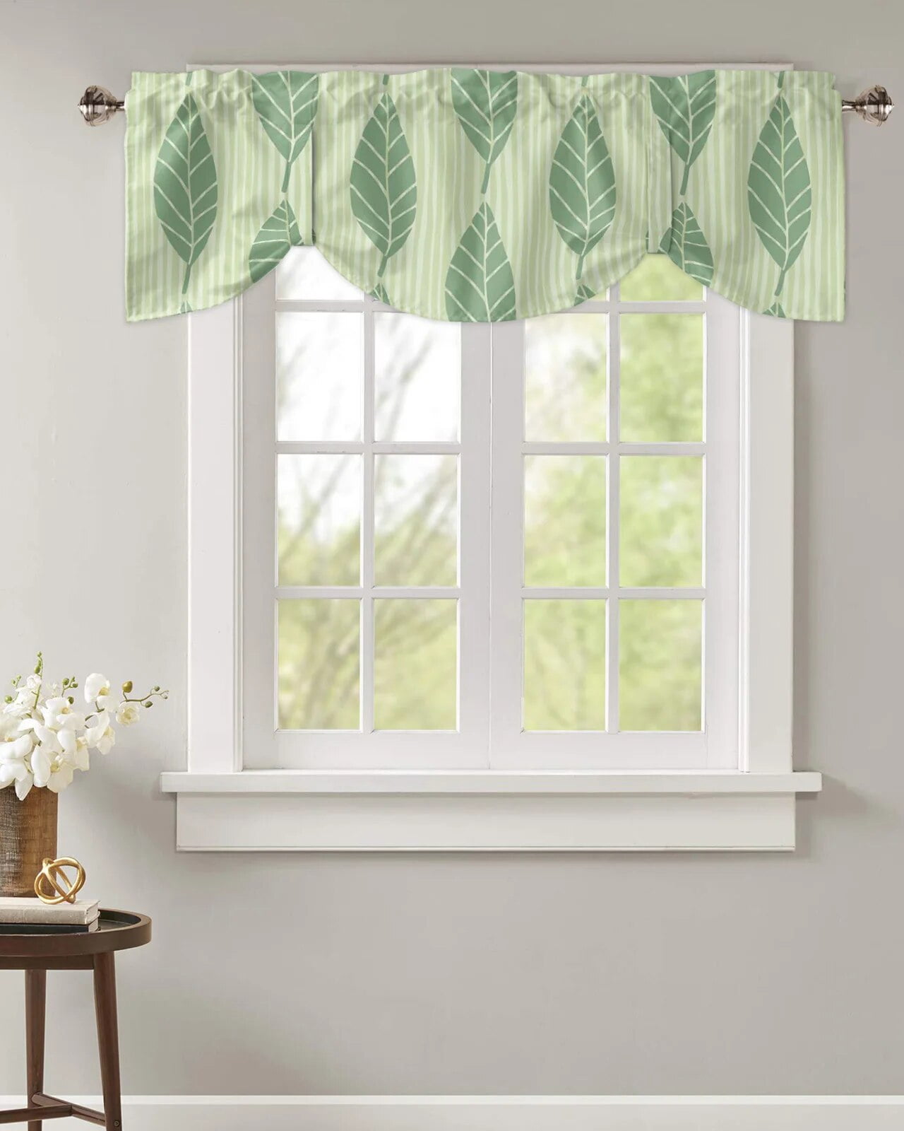 Leaves Plant Green Stripes Window Valance Curtain Kitchen Cafe Short ...