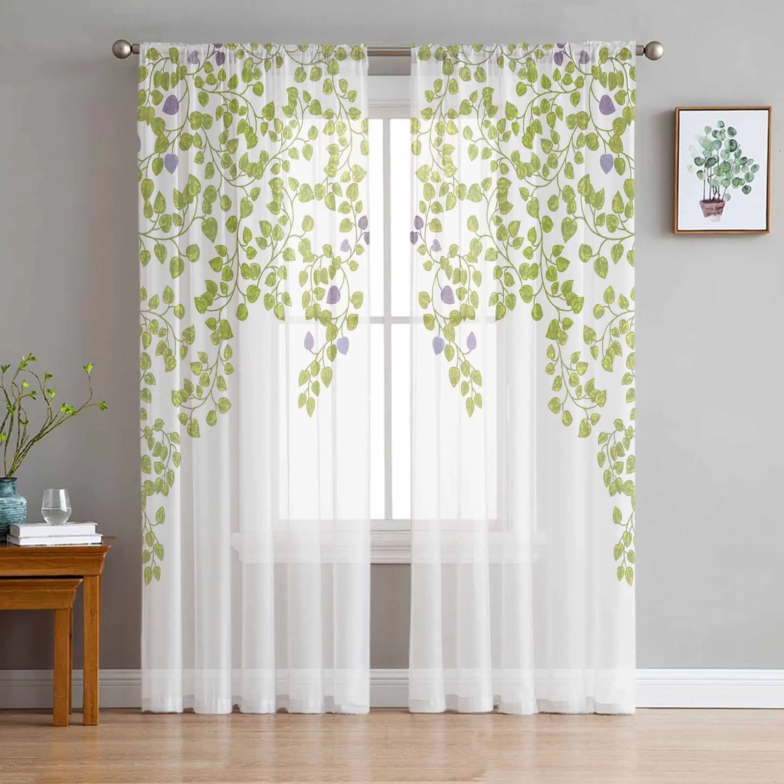 Leaves Plant Vine Tulle Curtains for Living Room Bedroom Modern Chiffon ...