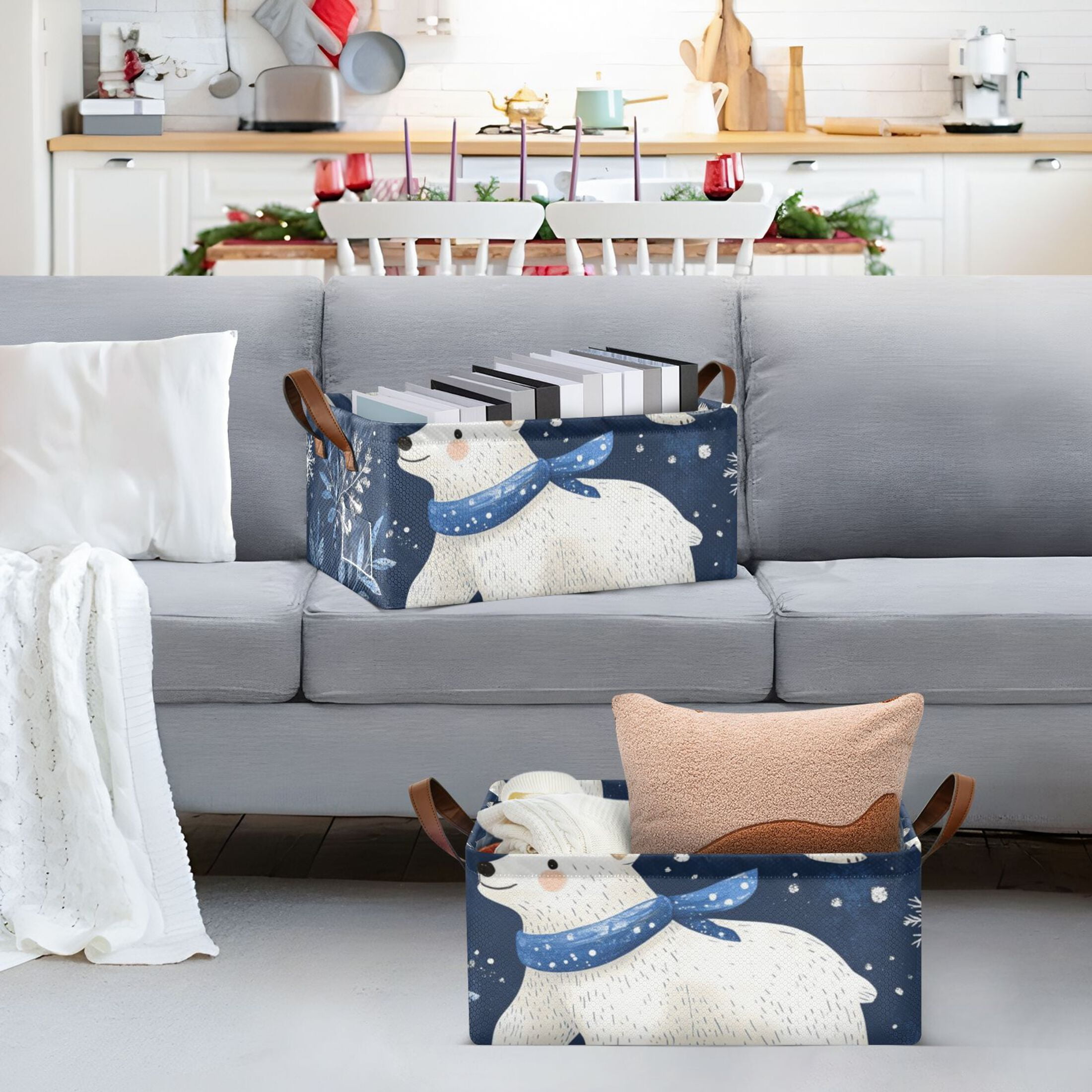 Leaves Polar Bears Storage Bins with Handles Foldable Storage Baskets ...