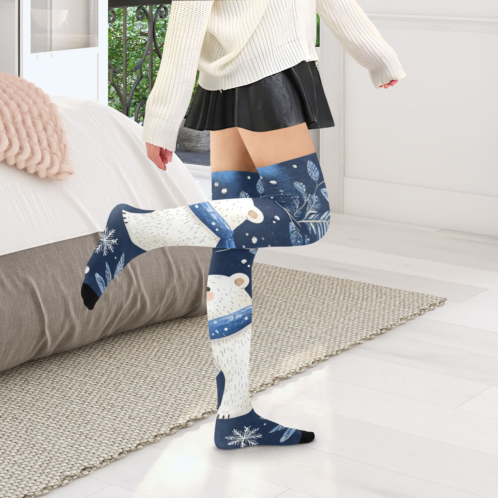 Leaves Polar Bears Womens Thigh High Stocks Over Knee High Socks Thigh ...