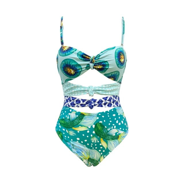 Leaves Print One Piece Swimwear With Cover Up Black Swimsuits Woman