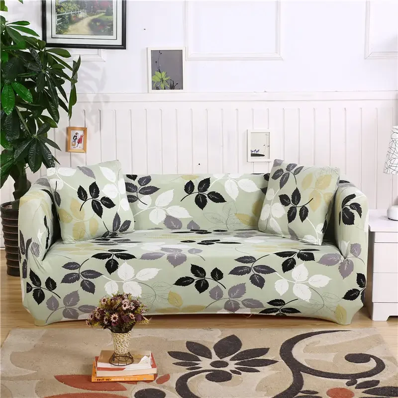 Leaves Printed Sofa Cover Spandex for Living Room Elastic Full-wrapped ...