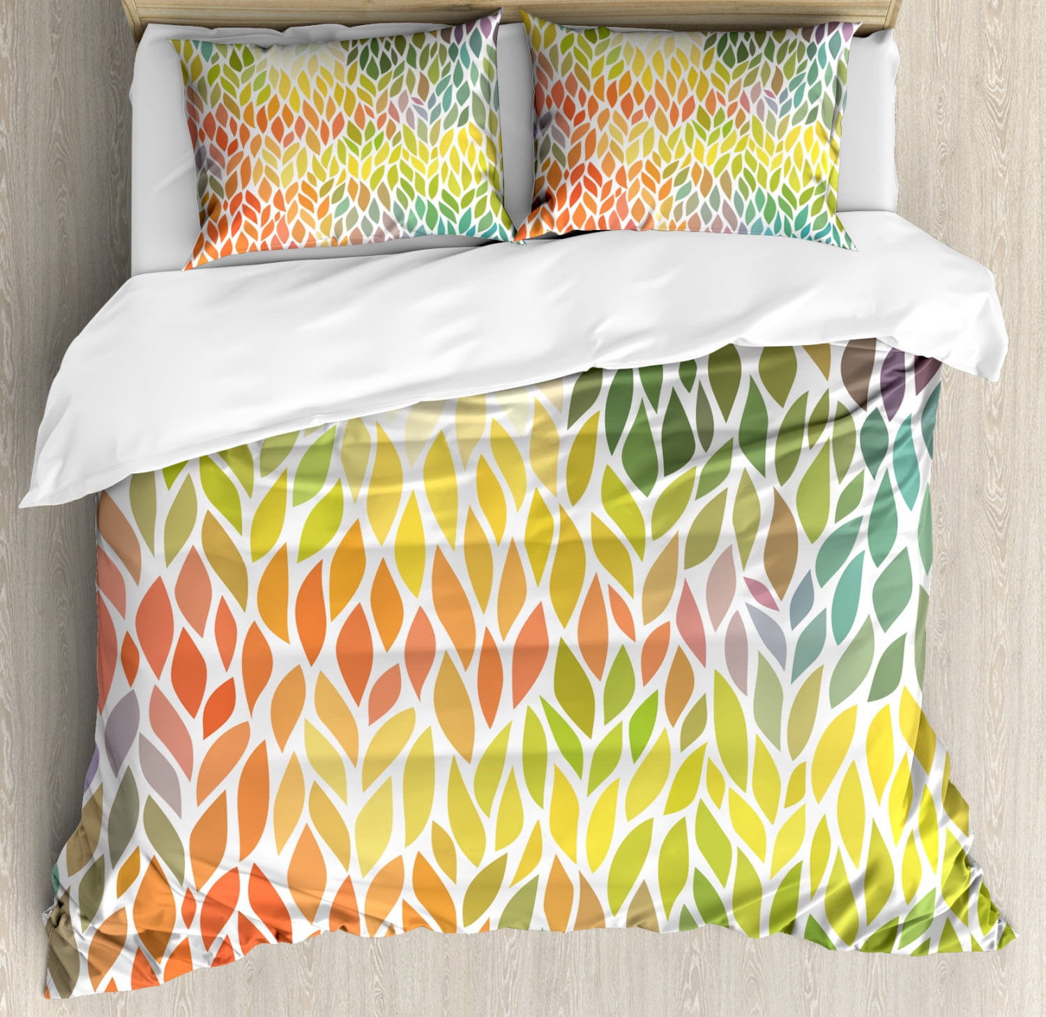Leaves Queen Size Duvet Cover Set, Funky Floral Pattern in the Colors ...