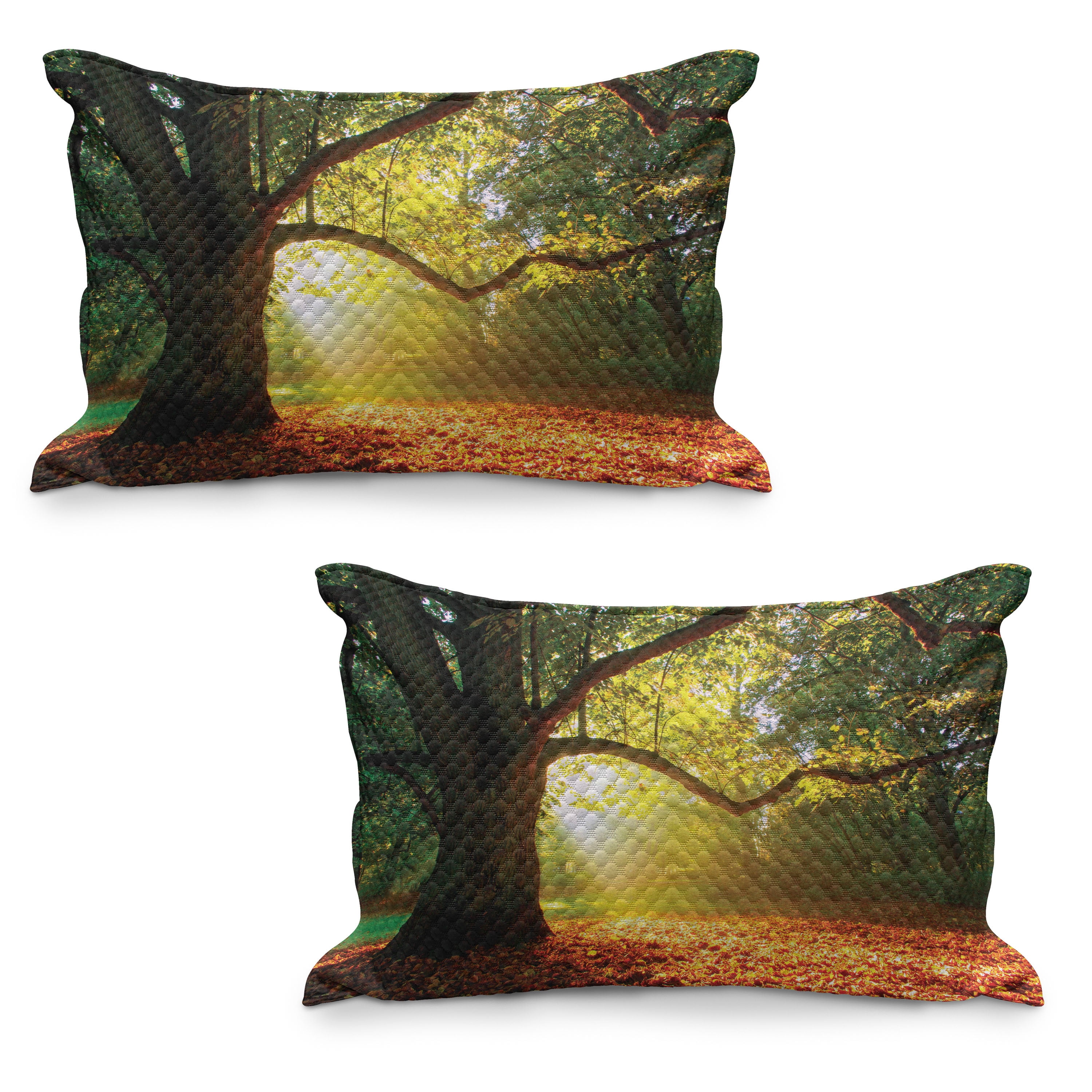 Leaves Quilted Pillowcover Set of 2, Majestic Mighty Oak Tree with ...
