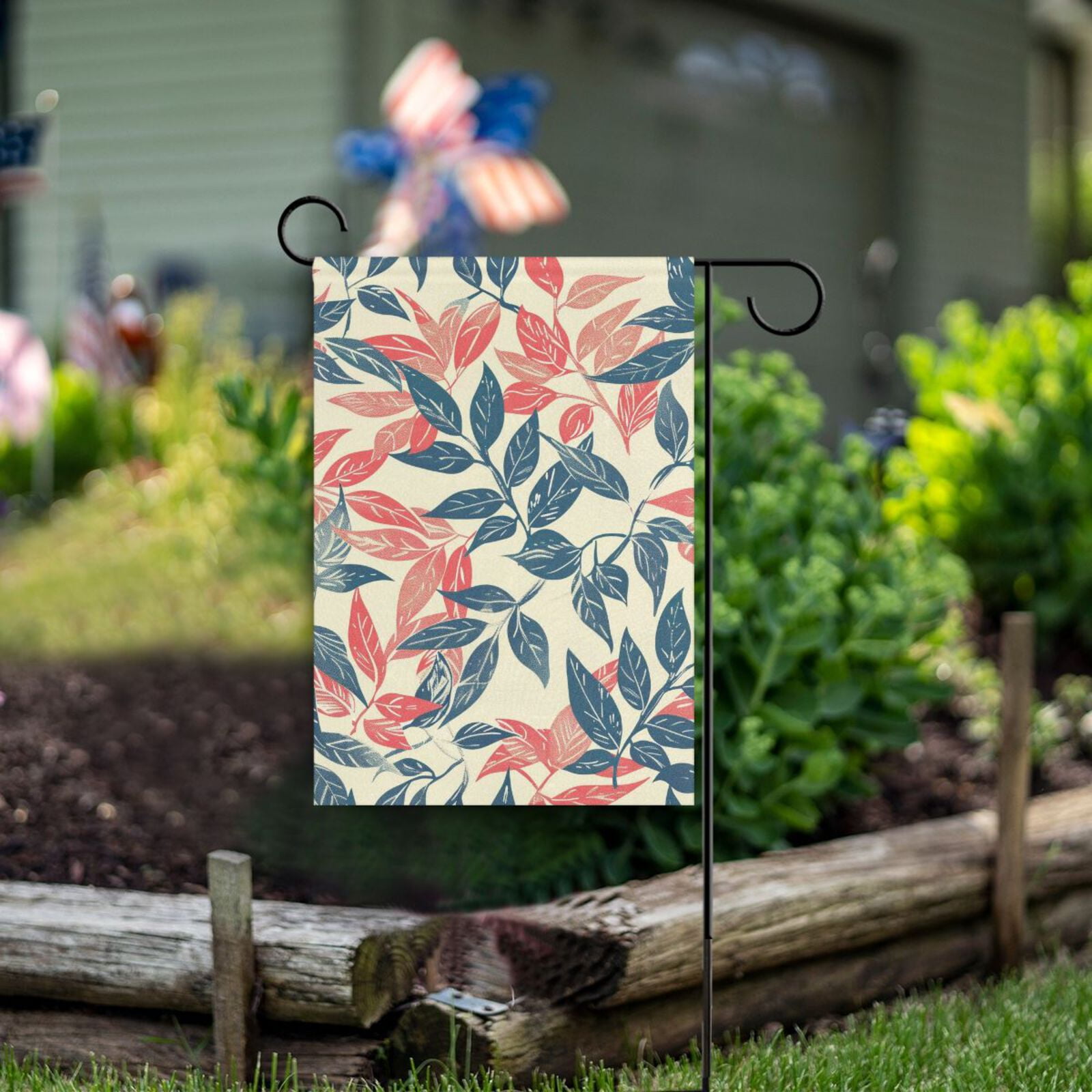 Leaves Red Blue Garden Flag Double Sided Outdoor Banners for Courtyard ...