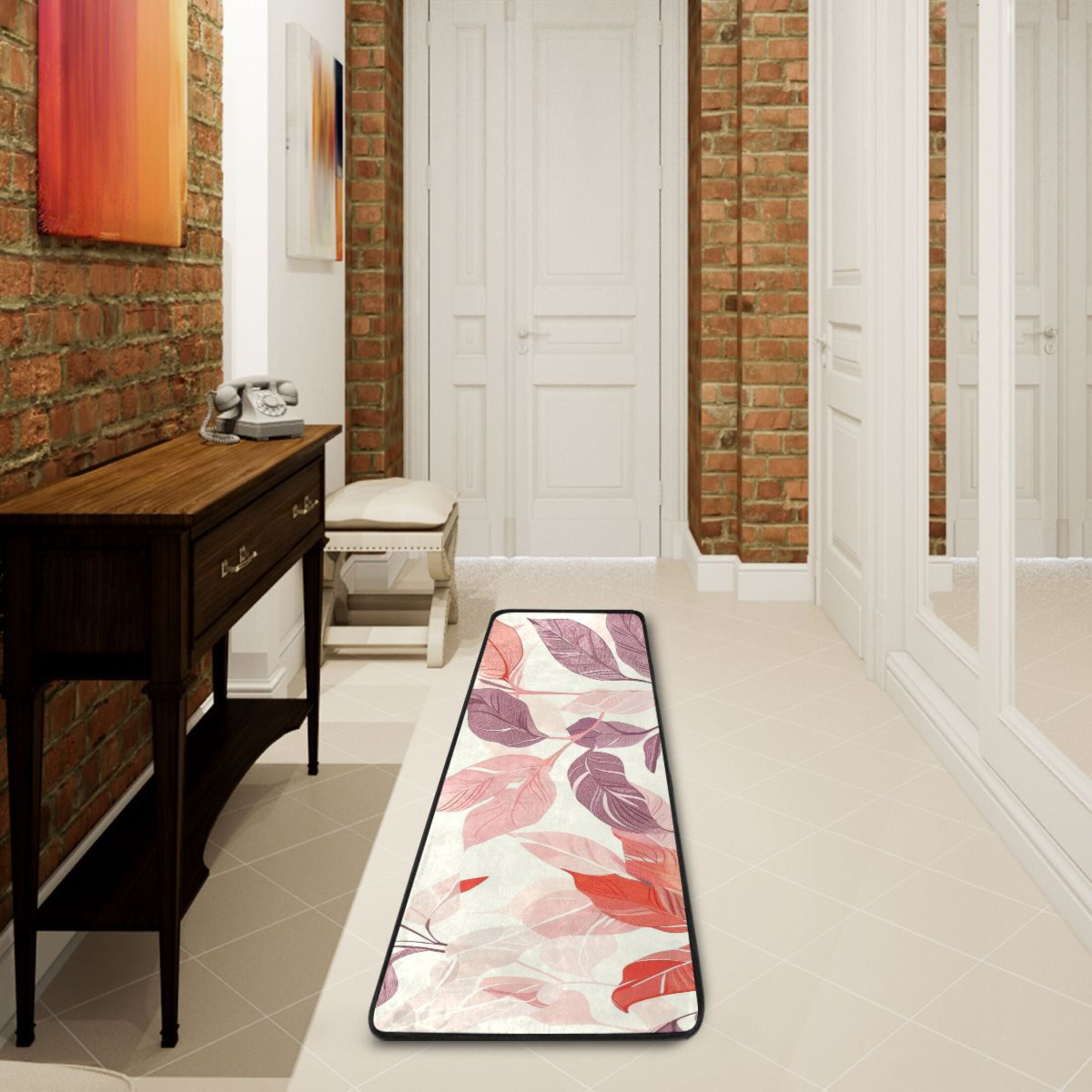 Leaves Red Runner Rug Ares Rug Non-Slip Laundry Rug 72×24 inch Soft ...