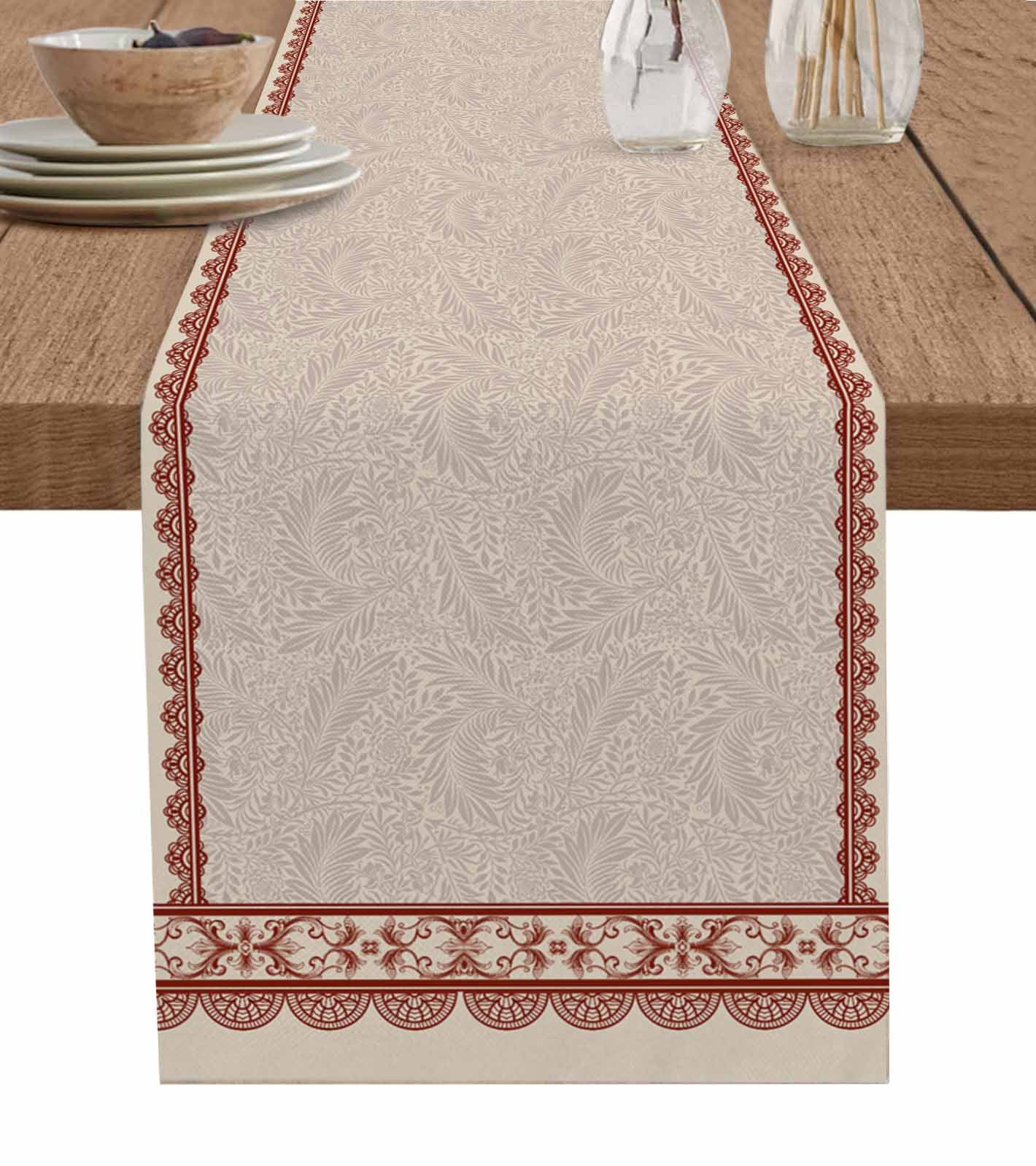 Leaves Retro Pattern Table Runner Wedding r Table Runner Holiday Dining ...