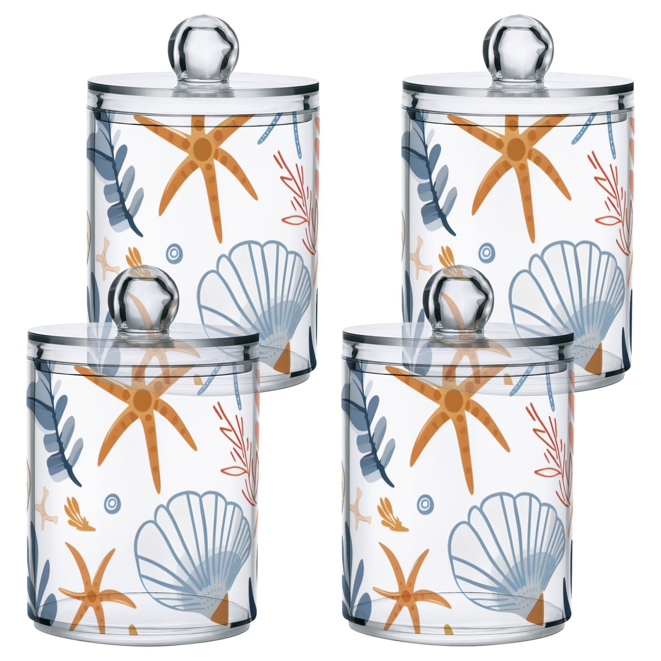 Leaves Seastars Shells Translucent Plastic Cans Storage Canisters with ...