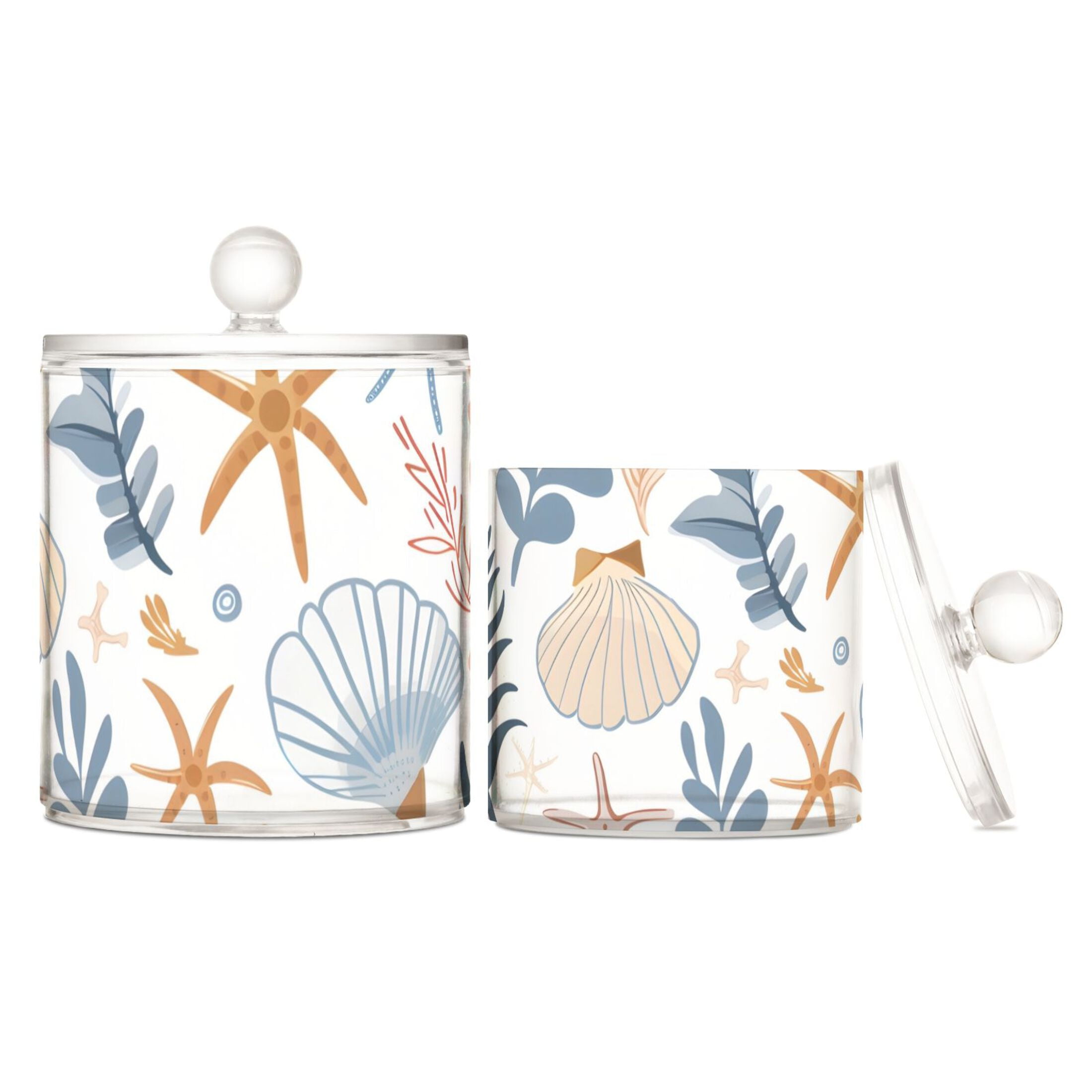 Leaves Seastars Shells Translucent Plastic Cans Storage Canisters with ...