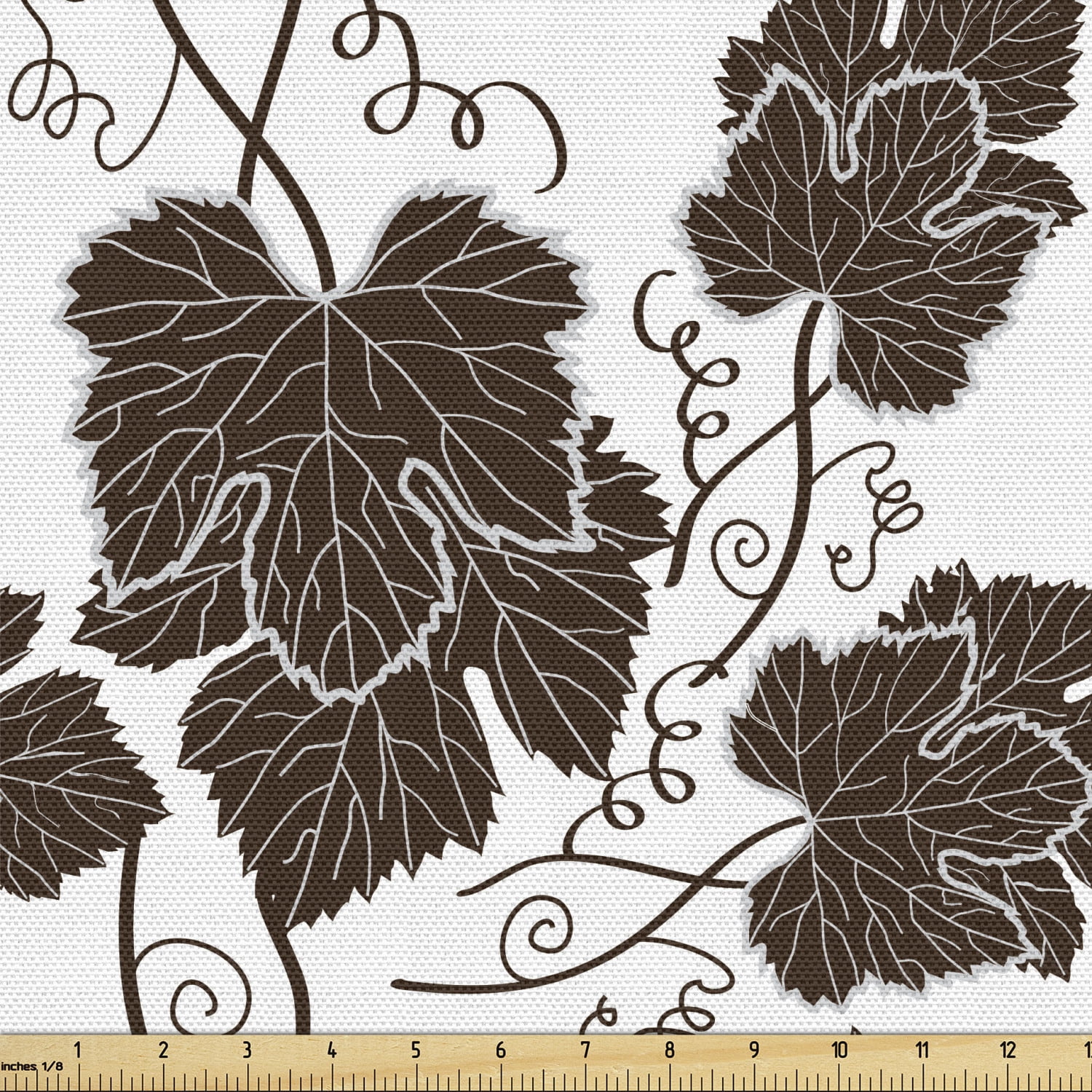 Ambesonne Leaves Fabric by the Yard Upholstery, Detailed Leaves Curl ...
