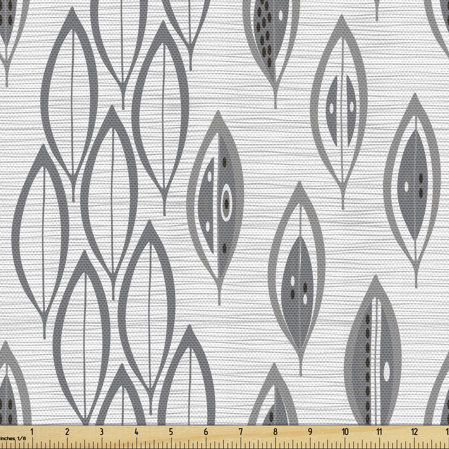 Ambesonne Leaves Fabric by the Yard Upholstery, Greyscale Foliage ...