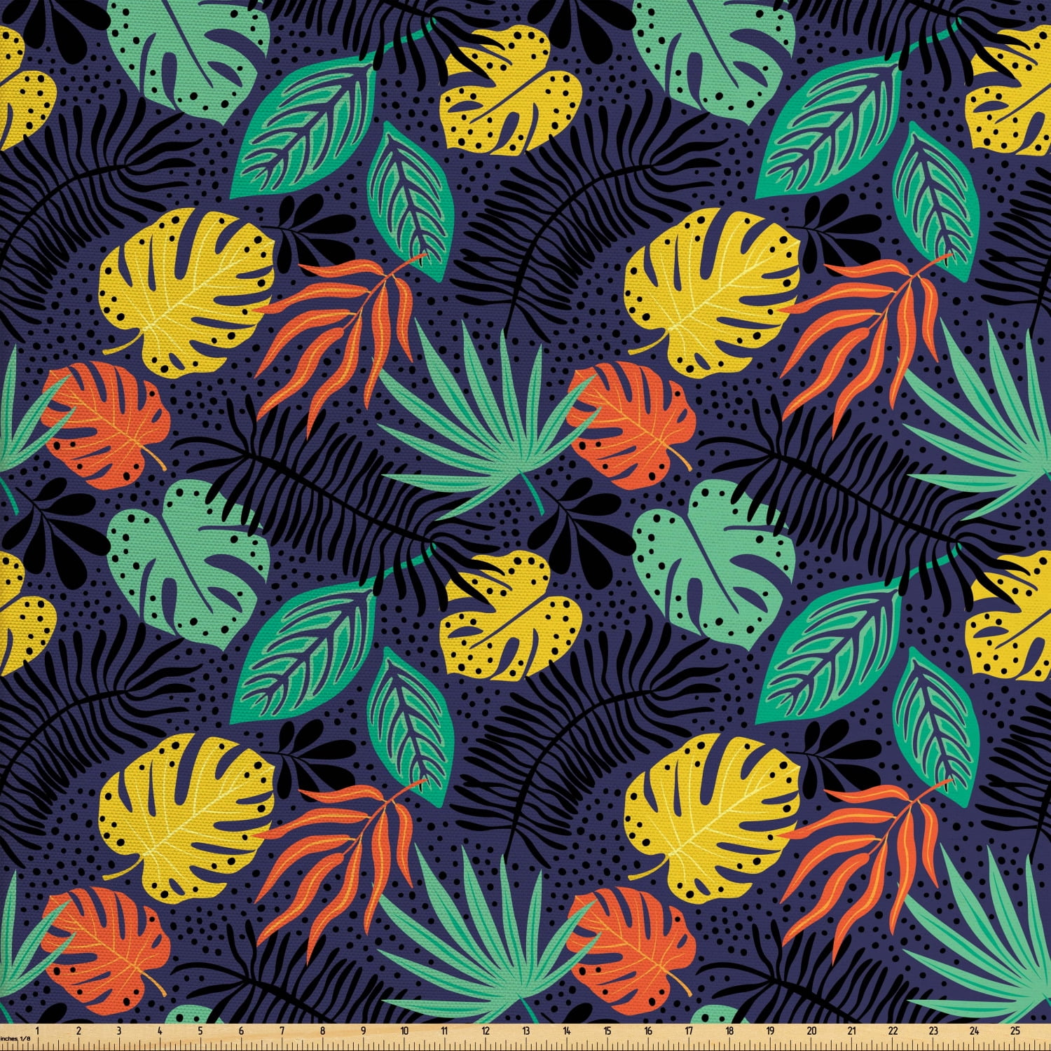 Leaves Sofa Upholstery Fabric by the Yard, Jumbled Pieces of Colorful ...