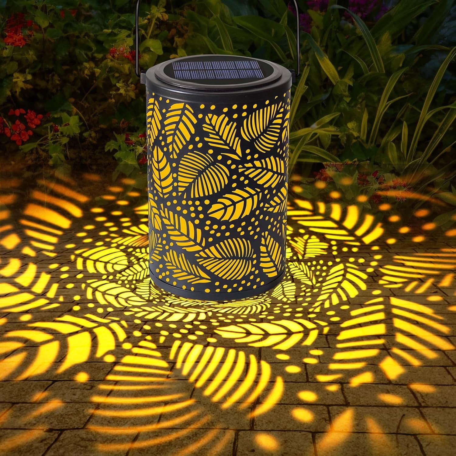 Leaves Solar Lanterns Outdoor Hanging, Hollowed-Out Metal Waterproof ...