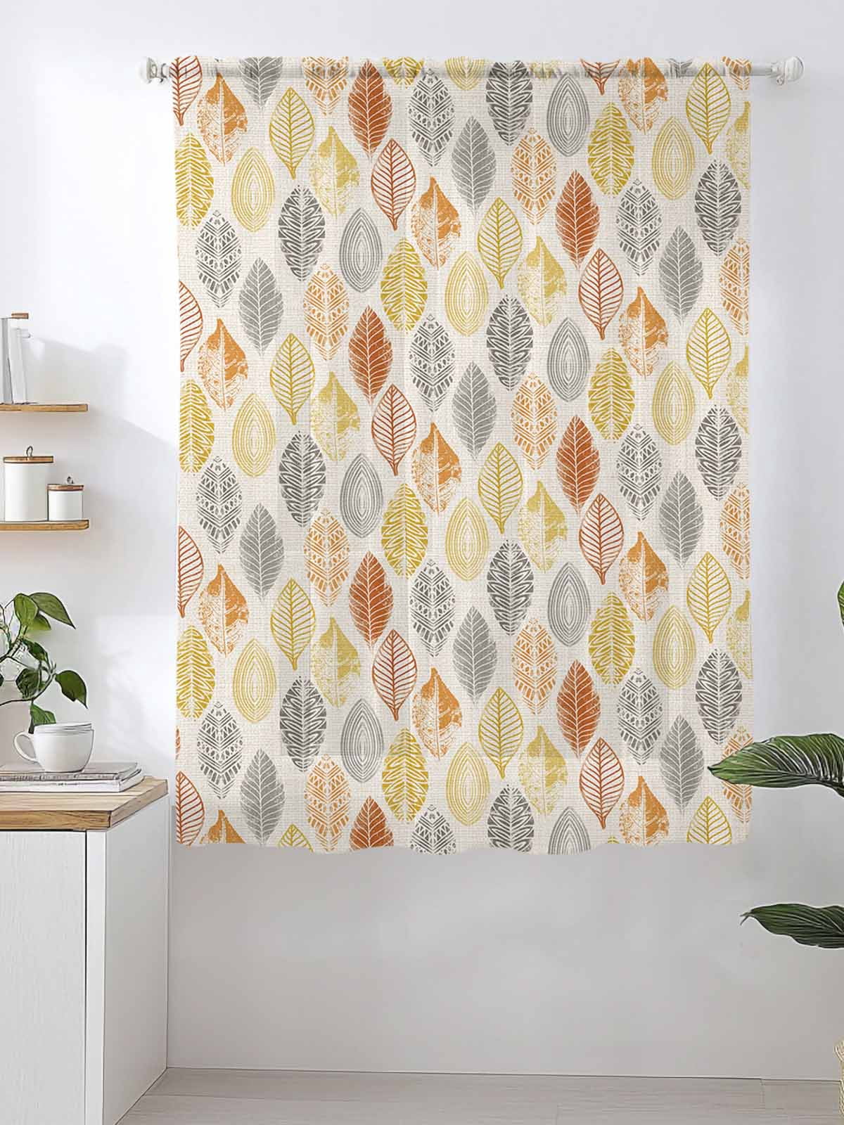 Leaves Specimens Sheer Curtains 72 Inch Long 1 Panel Grey Yellow Orange ...