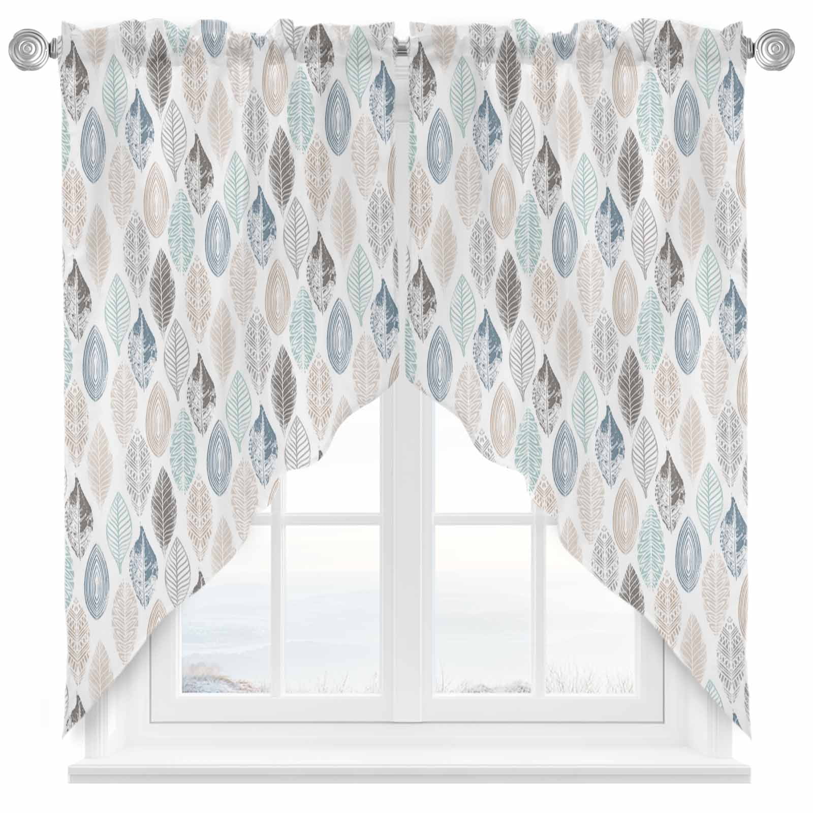 Leaves Specimens Swag Valances for Windows 2 Pack Blue Khaki Teal Grey ...