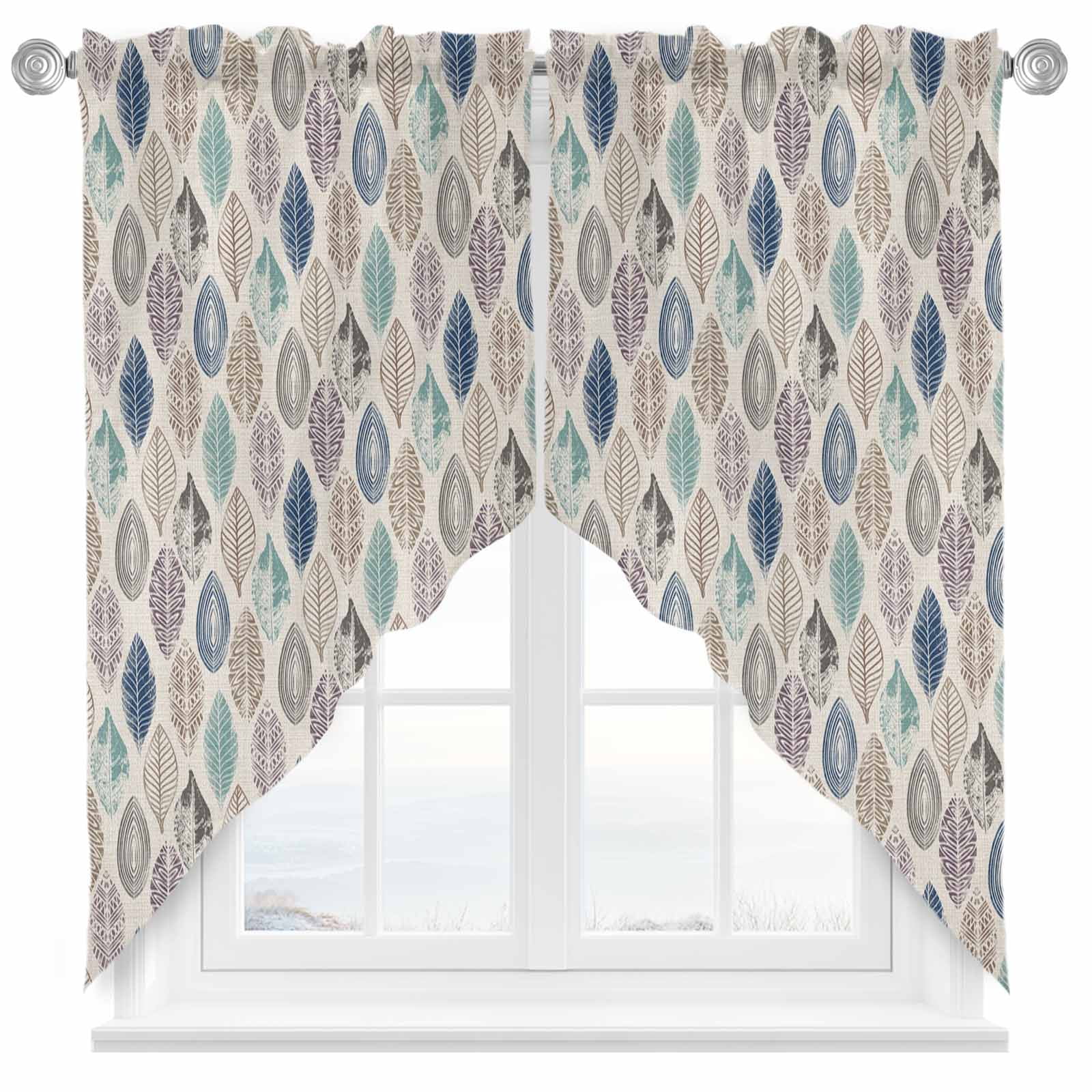Leaves Specimens Swag Valances for Windows 2 Pack Blue Khaki Teal ...