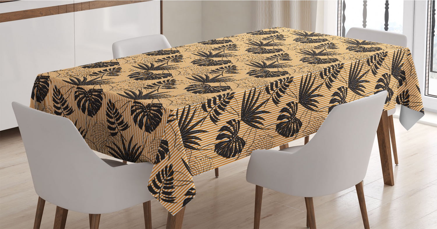 Leaves Tablecloth, Boho Monochrome Monstera Plants in Contour Form on ...