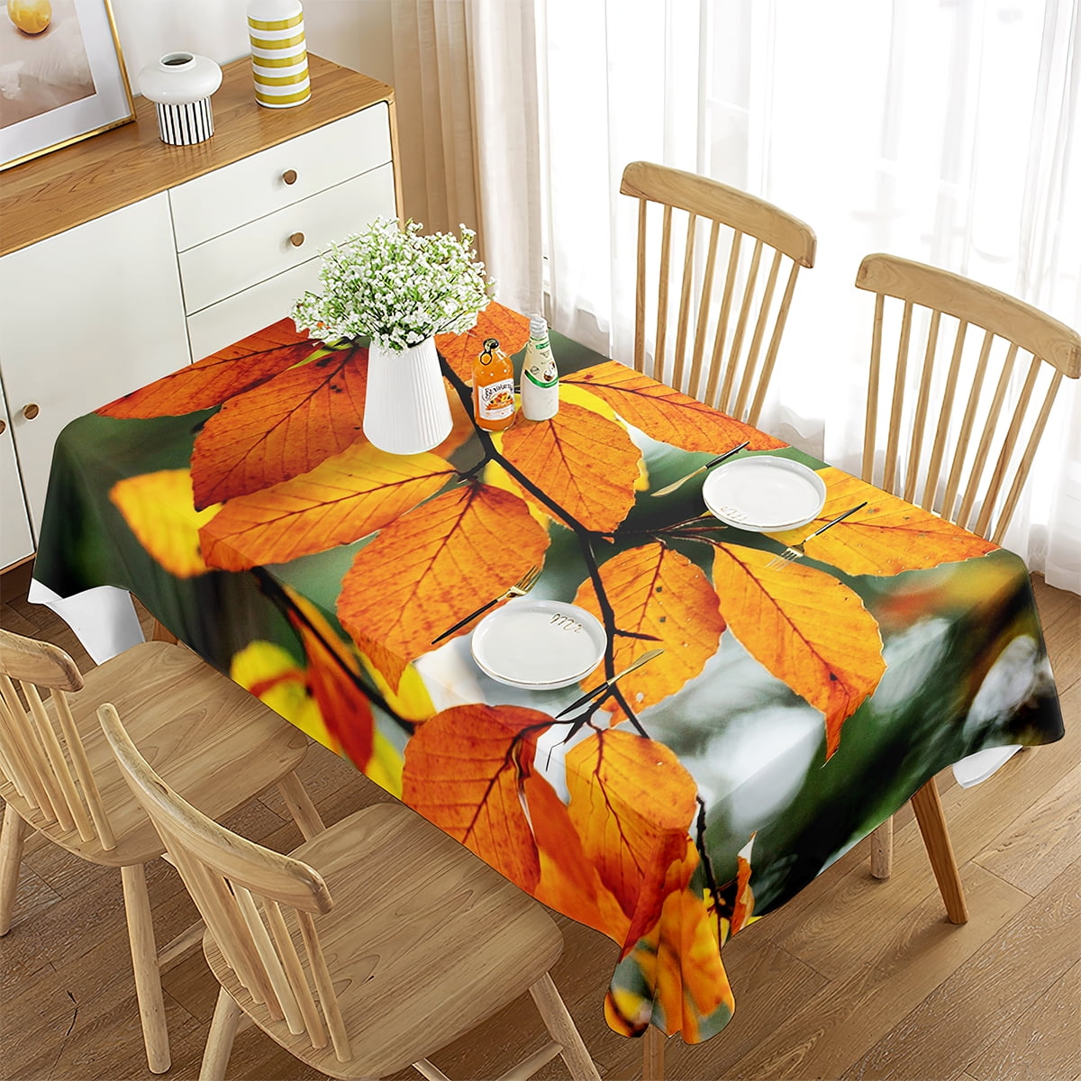 Leaves Tablecloth Fall Foliage Maple Leaves for Rectangular Tablecloth ...