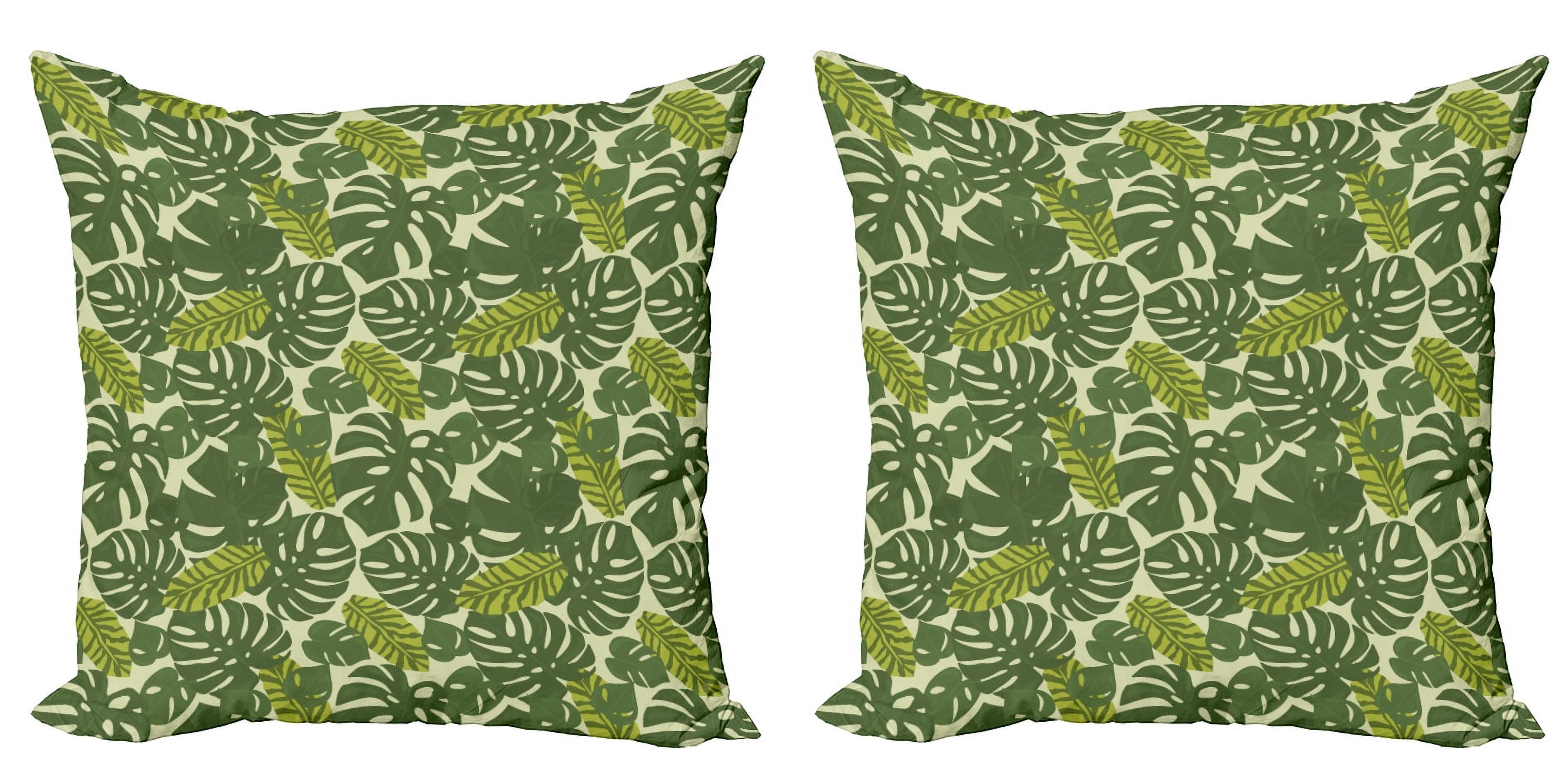 Ambesonne Leaves Throw Pillow Cover 2 Pack, Exotic Forest Monstera Leaf ...