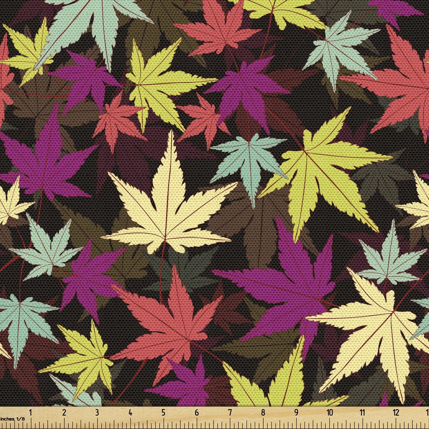 Leaves Upholstery Fabric by the Yard, Motley Composition of Foliage in ...