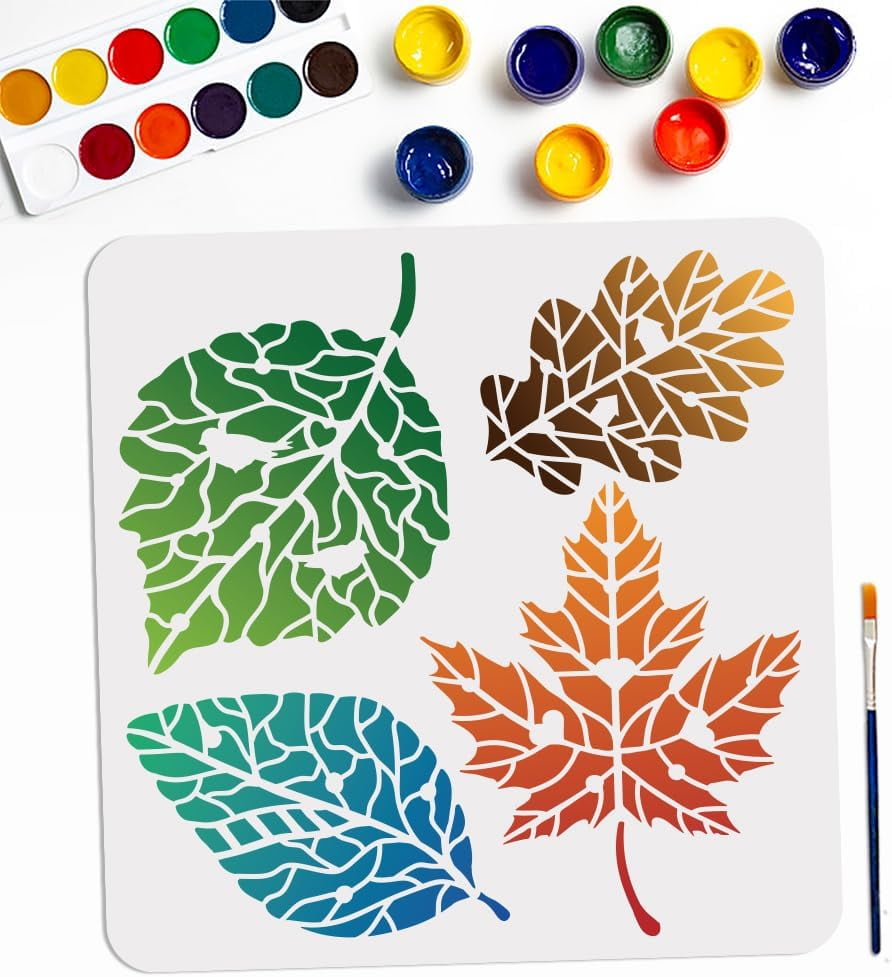 Leaves Veins Maple Leaf Stencil 11.8×11.8inch Large Autumn Leaves Stencil Reusable 4 Leaf ...
