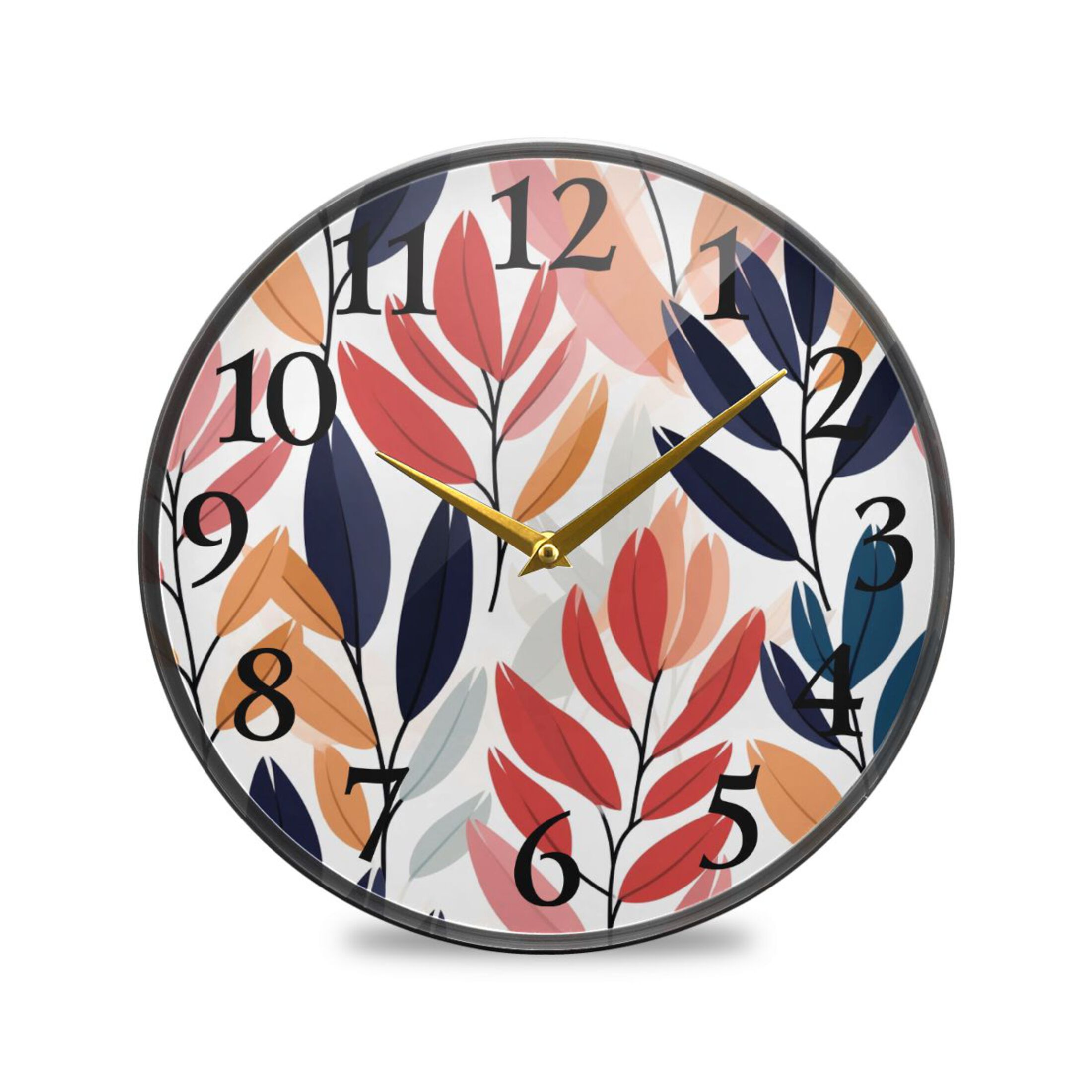 Leaves Wall Clocks Battery Operated 11.9 Inch Round Clock Acrylic Silent Non-Ticking Bedroom ...