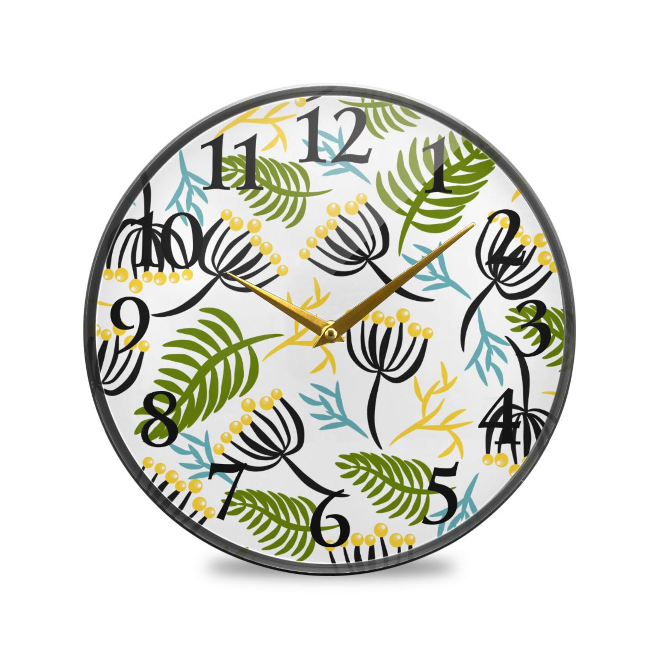 Leaves Wall Clocks Battery Operated 9.5 Inch Round Clock Acrylic Silent ...