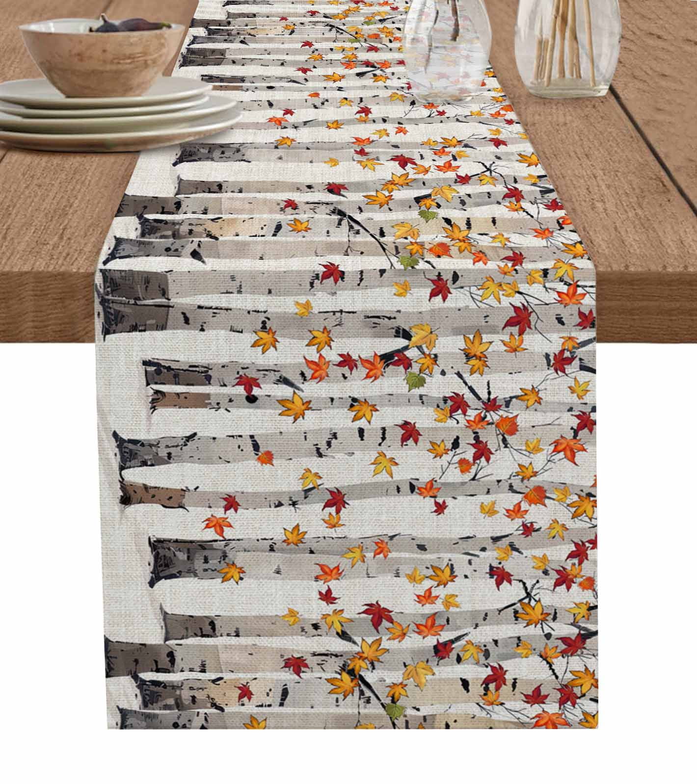 Leaves Watercolor Hand Painted Table Runner for Dining Table Wedding ...