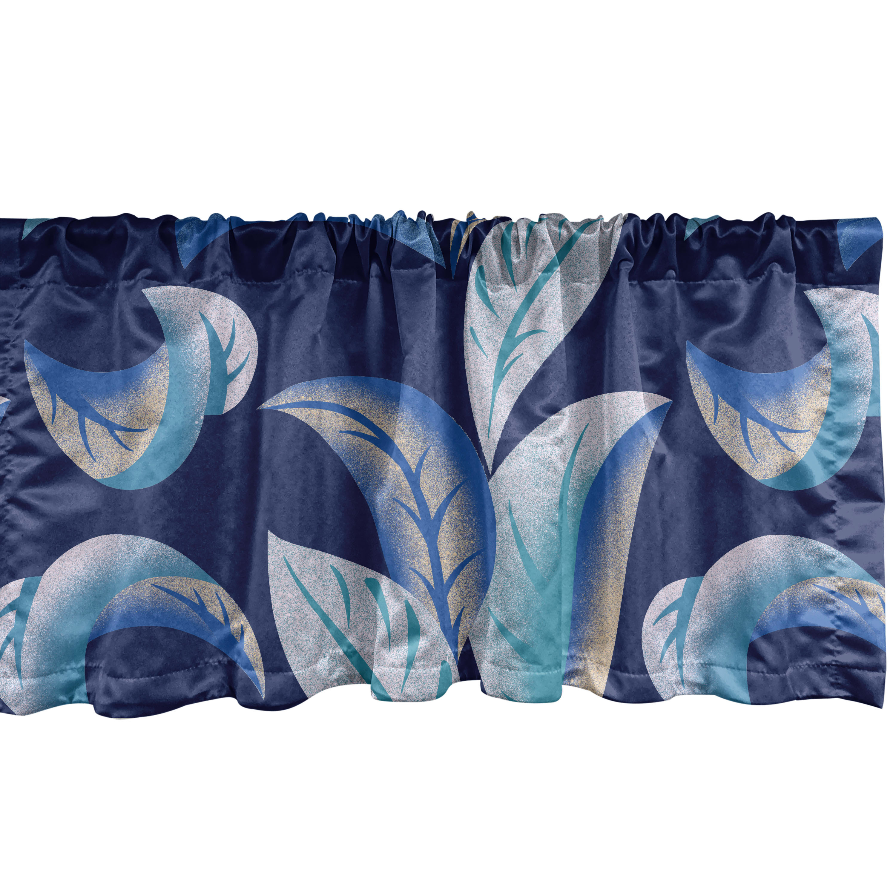 Leaves Window Valance, Indigo Jungle Boho Vibes Leaf Pattern with ...