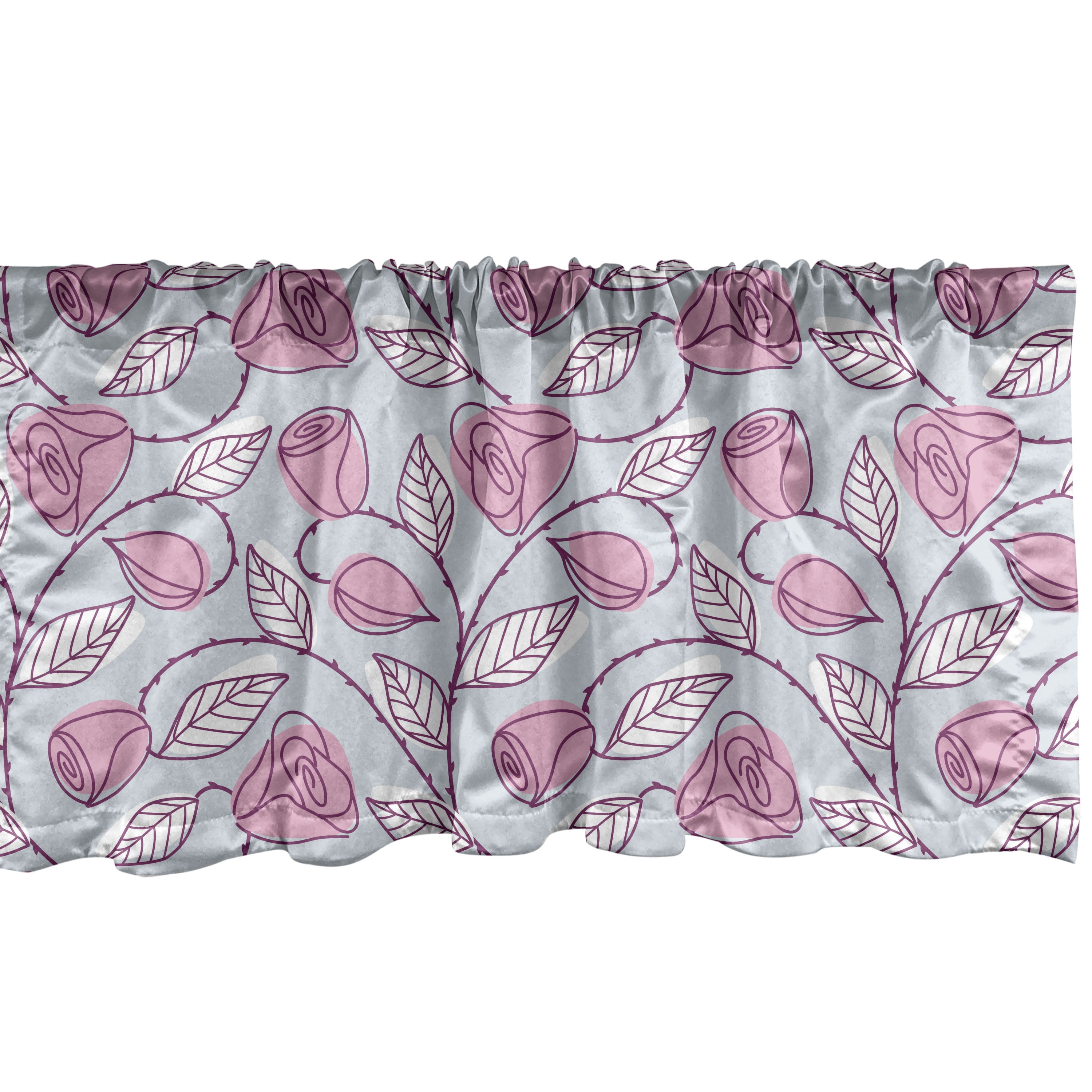 Leaves Window Valance, Rhythmic Pastel Tone Rose Flowers Sketch Leaves ...