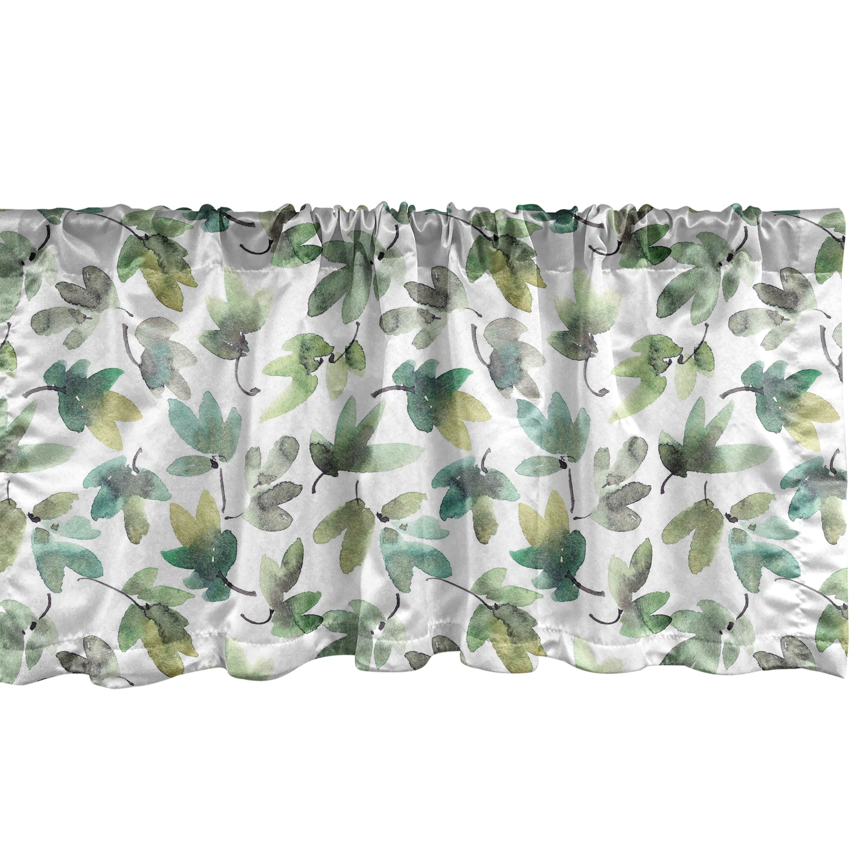 Leaves Window Valance, Vintage Themed Leaf Print Soft Watercolor Design ...
