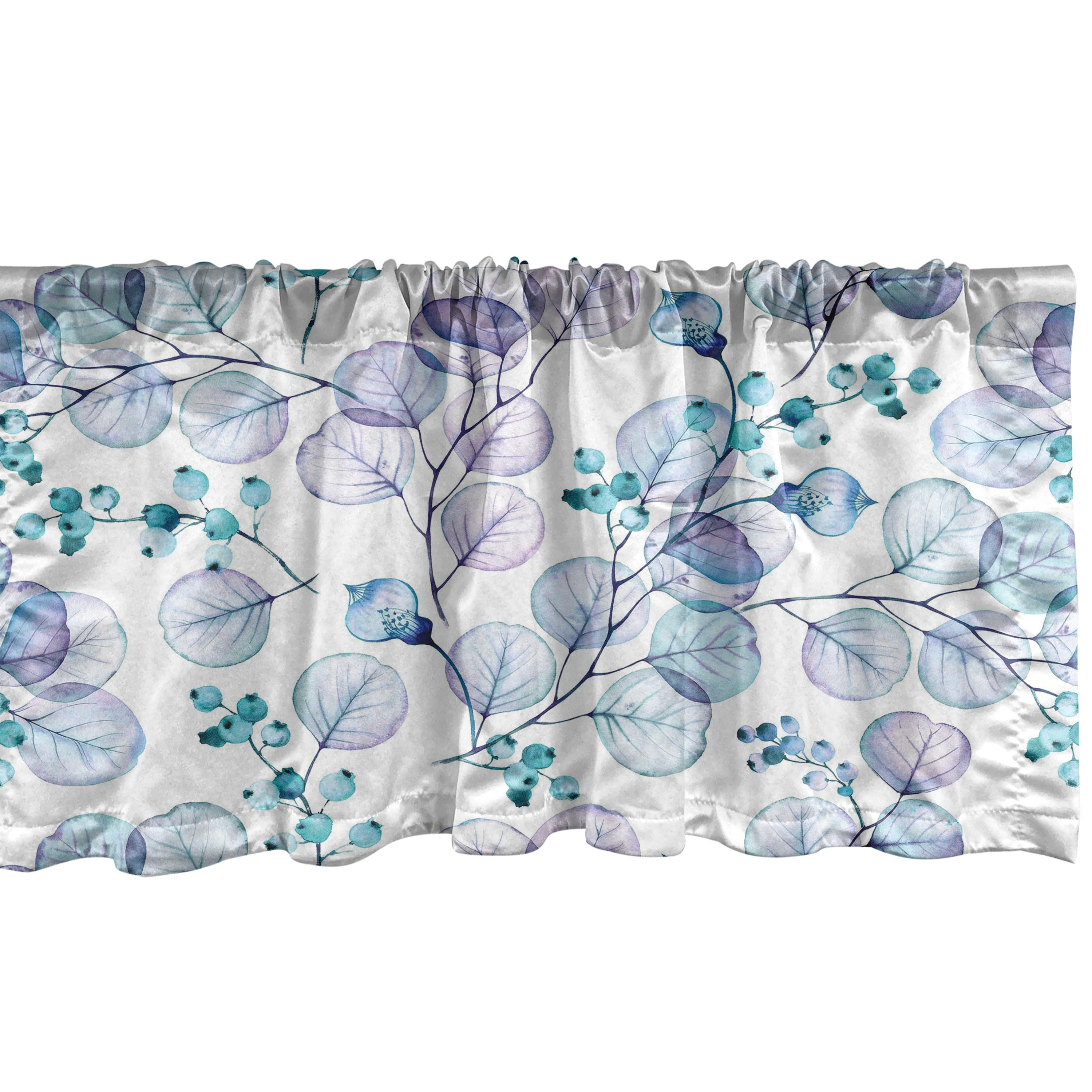 Leaves Window Valance, Watercolor Design Branches with Circular Leaf ...