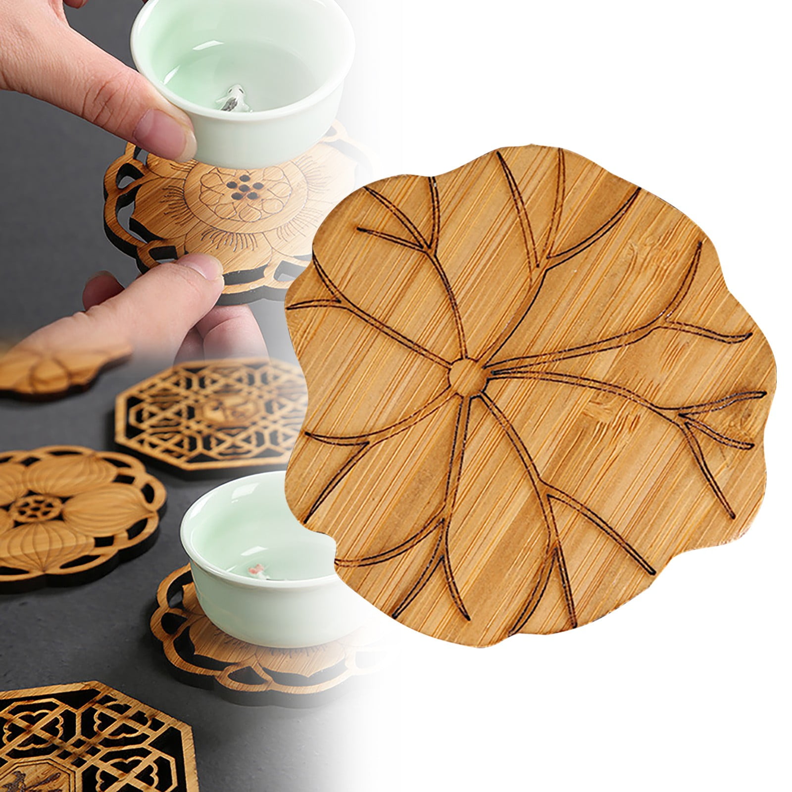 Leaves Wooden Botanical Decorations For Cold Drinks Tea Cup Cushion ...