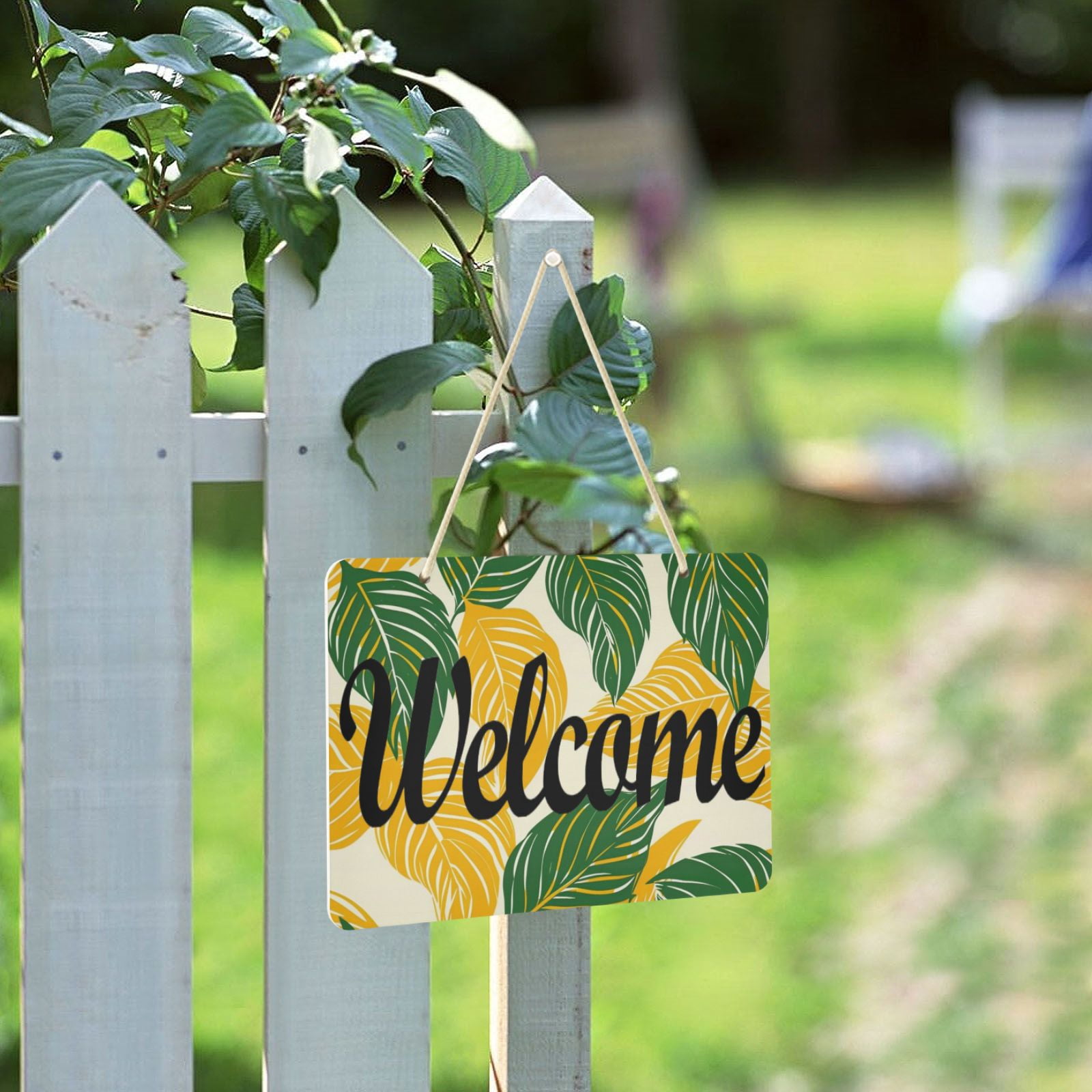 Leaves Yellow Green Welcome Sign for Front Door Porch Wreath Door Sign ...