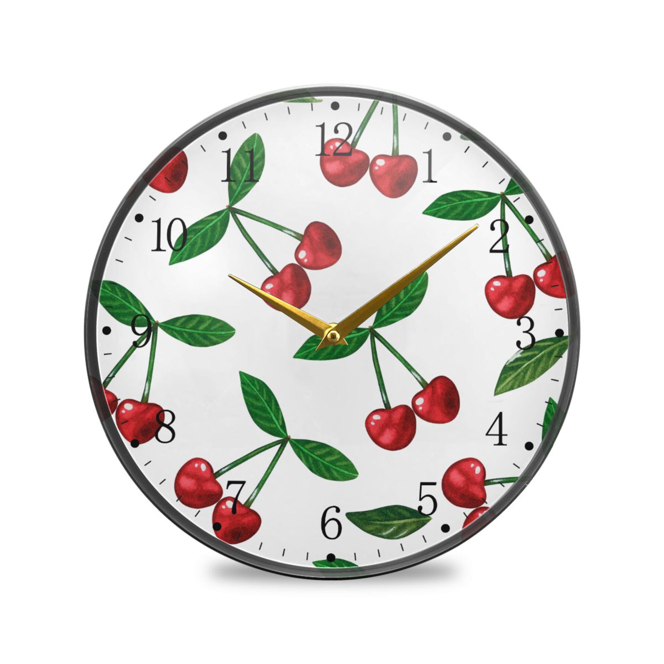 Leaves and Cherry Acrylic Wall Clocks Quiet Round Clock Battery ...