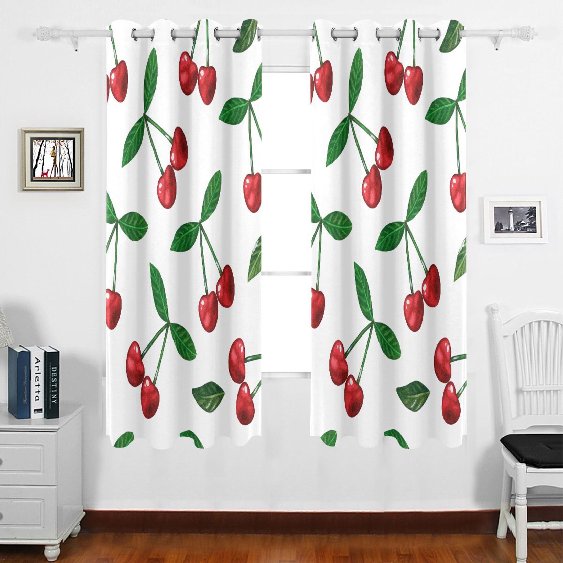 Leaves and Cherry Grommet Blackout Curtains Thermal Insulated Window ...