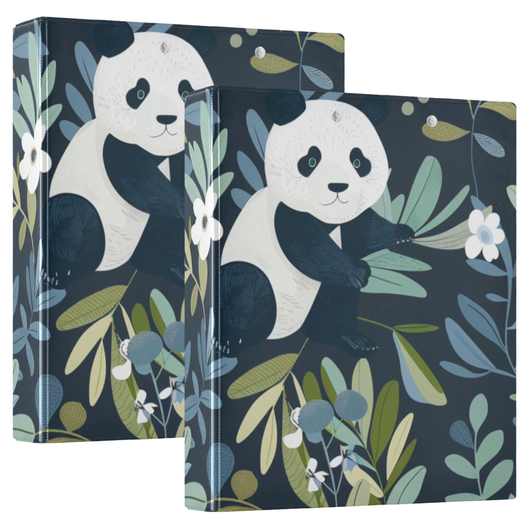 Leaves and Panda 3 Ring Binders 1.5 inch Hardcover File Folders with ...