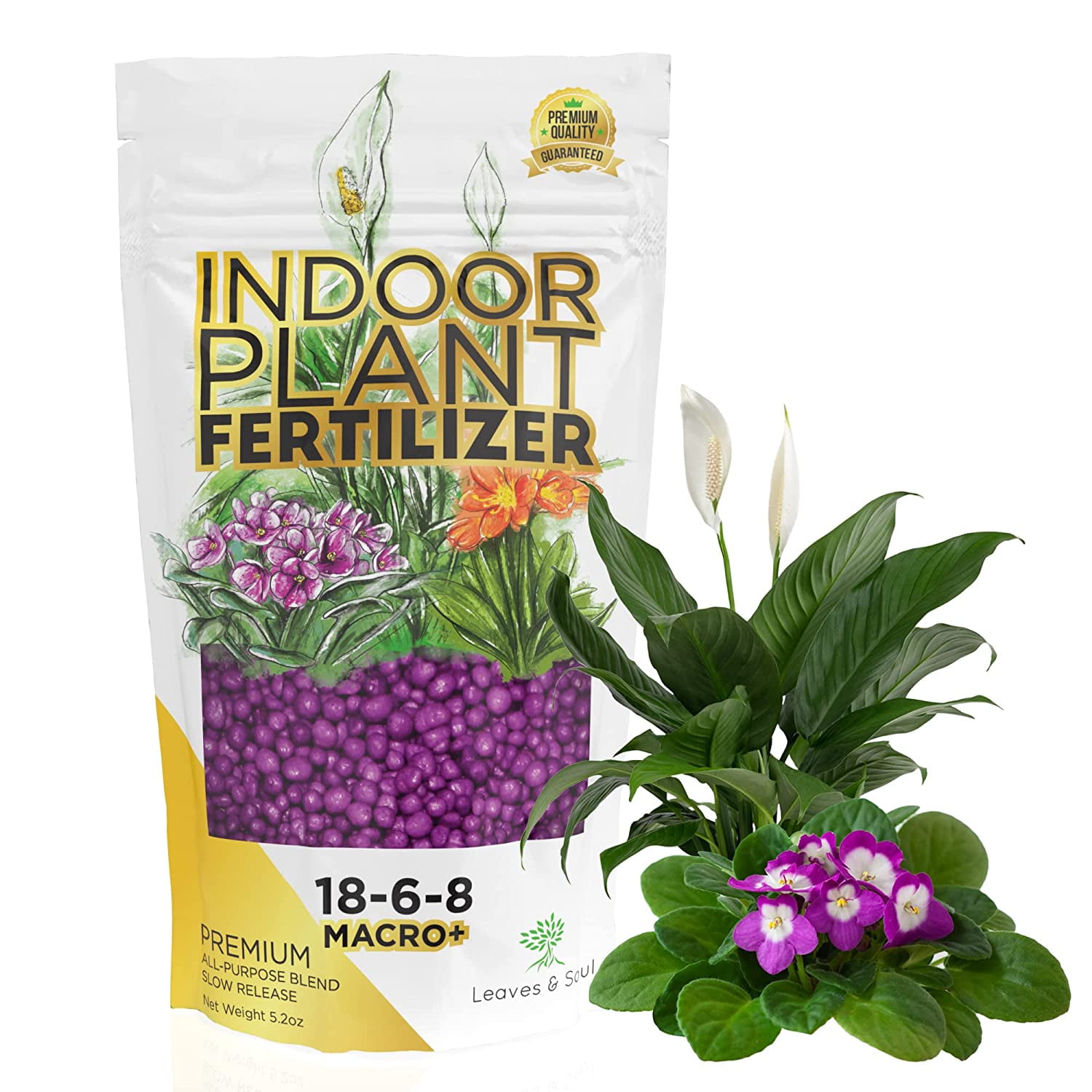 Leaves and Soul Indoor Plant Fertilizer Pellets, 18-6-8 Macro Plus for ...