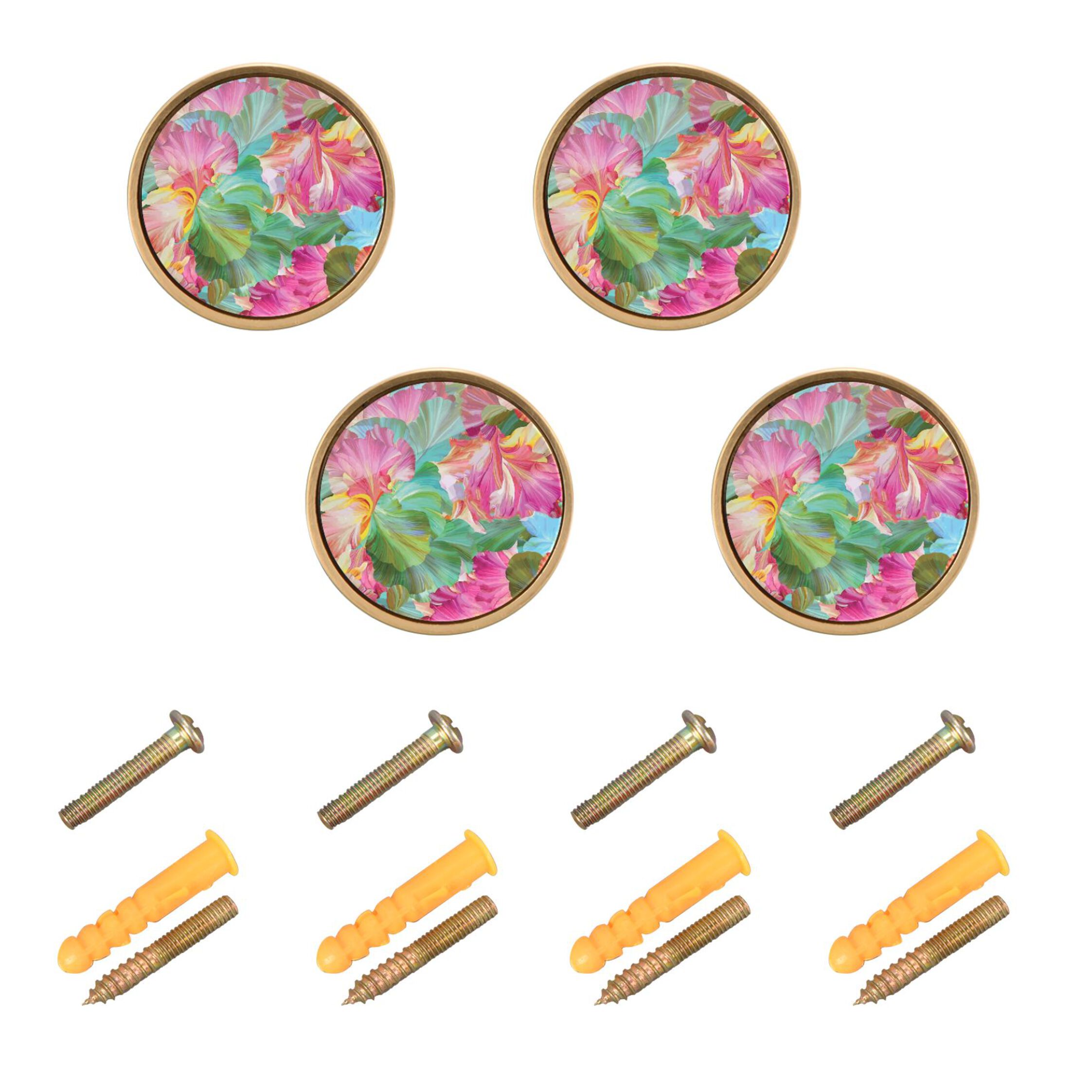 Leaves in Pink Green and Yellow Cabinet Knobs Kitchen Drawers Knobs Door Round Pulls Knob ...
