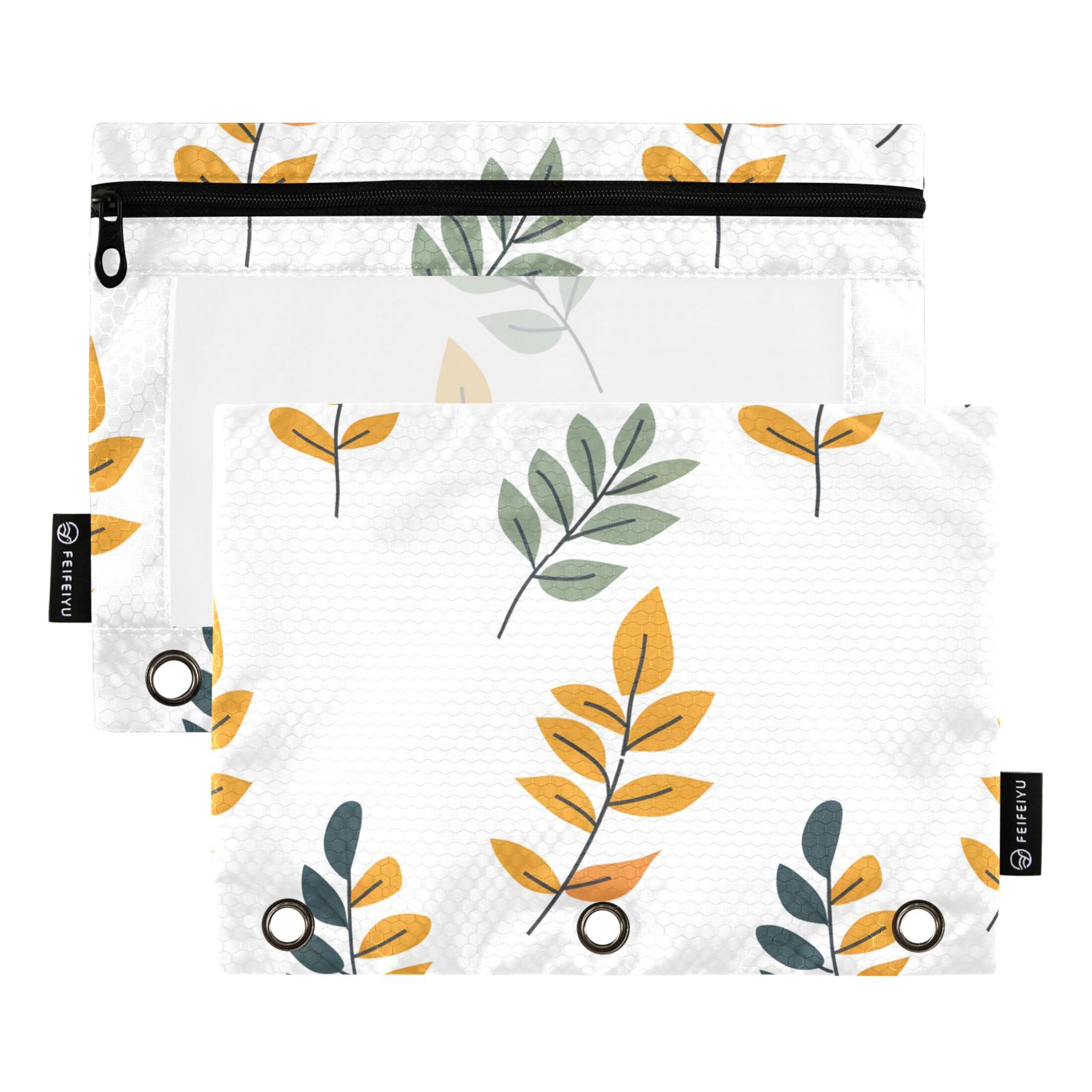 Leaves in Yellow and Green Binder Pouches Zipper Pocket Document ...