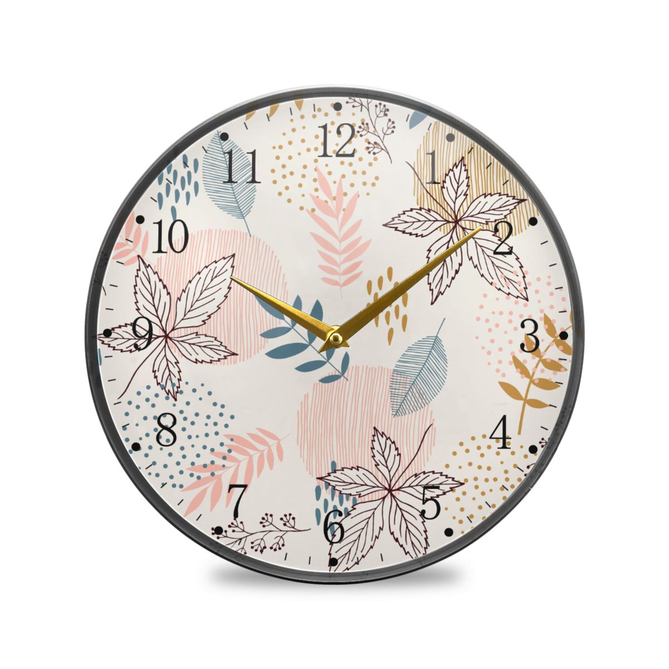 Leaves with Dots Acrylic Wall Clocks Quiet Round Clock Battery Operated ...
